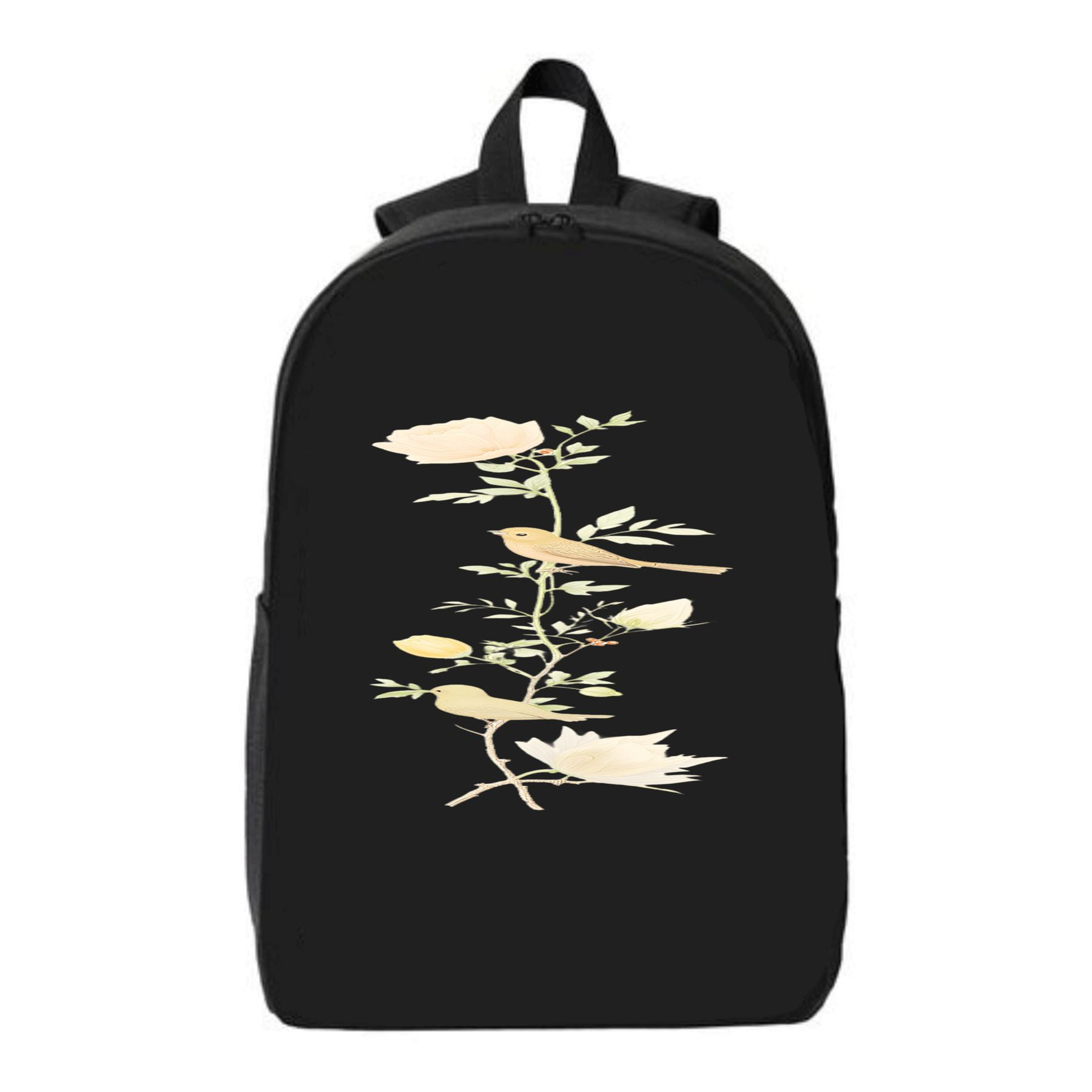 Minimalistic Black Laptop Backpack with Artistic Bird & Leaf Design ...