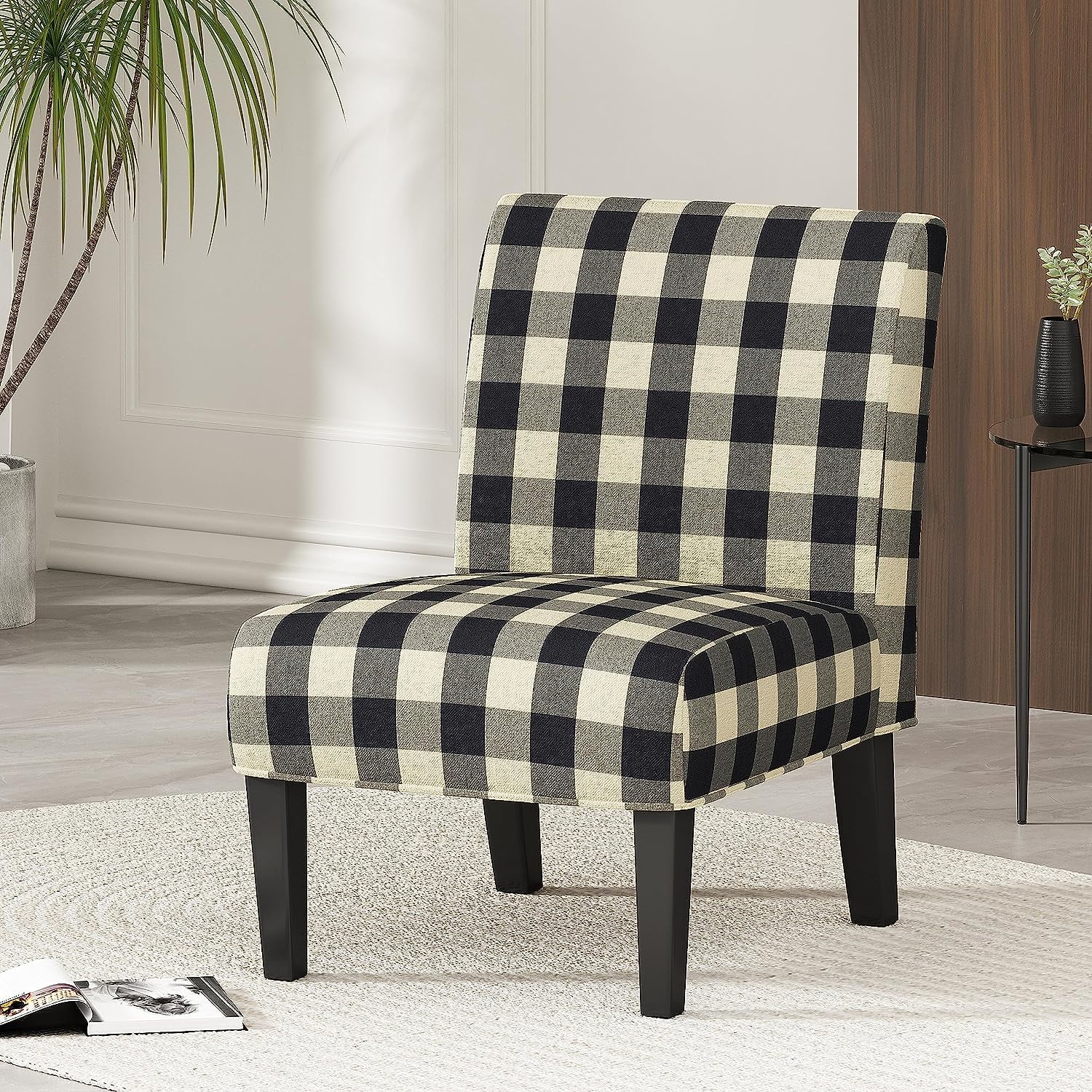 Minimalistic Black and White Contemporary Accent Chair with Tapered ...