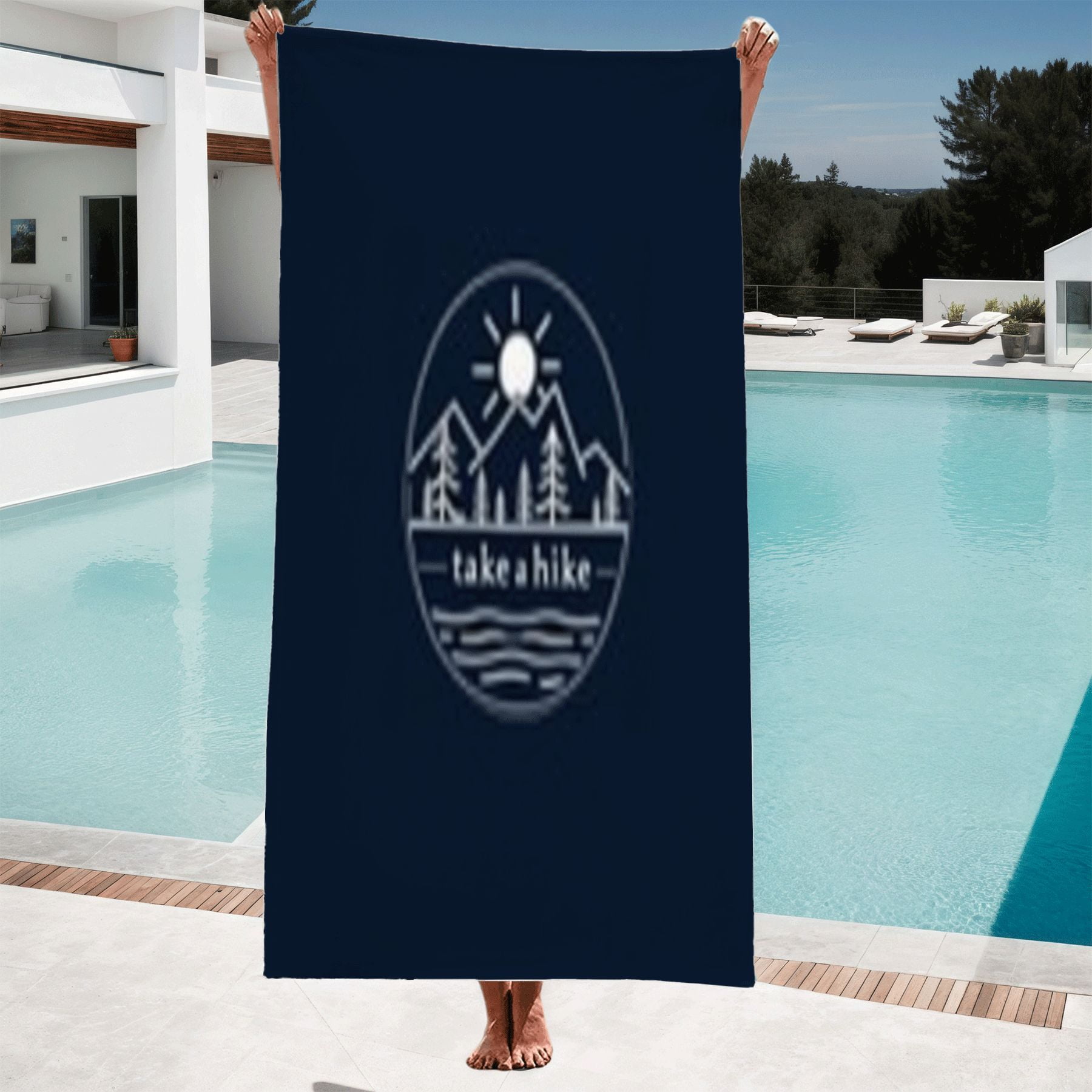 Minimalistic Circular Emblem Beach Towel - Sun Trees & Mountains Design ...