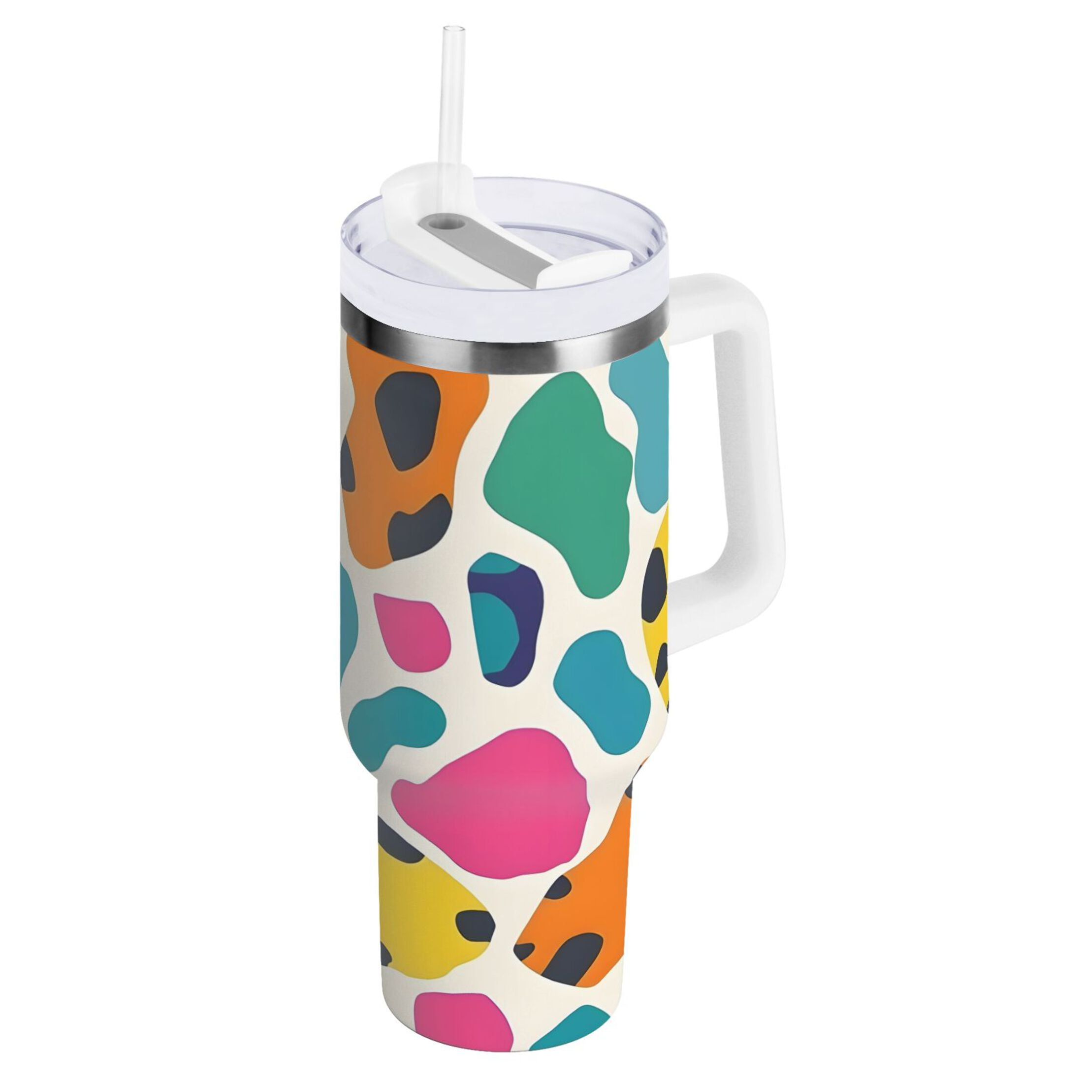 Minimalistic Colorful Leopard 30 oz Tumbler with Handle and Straw Lid ...