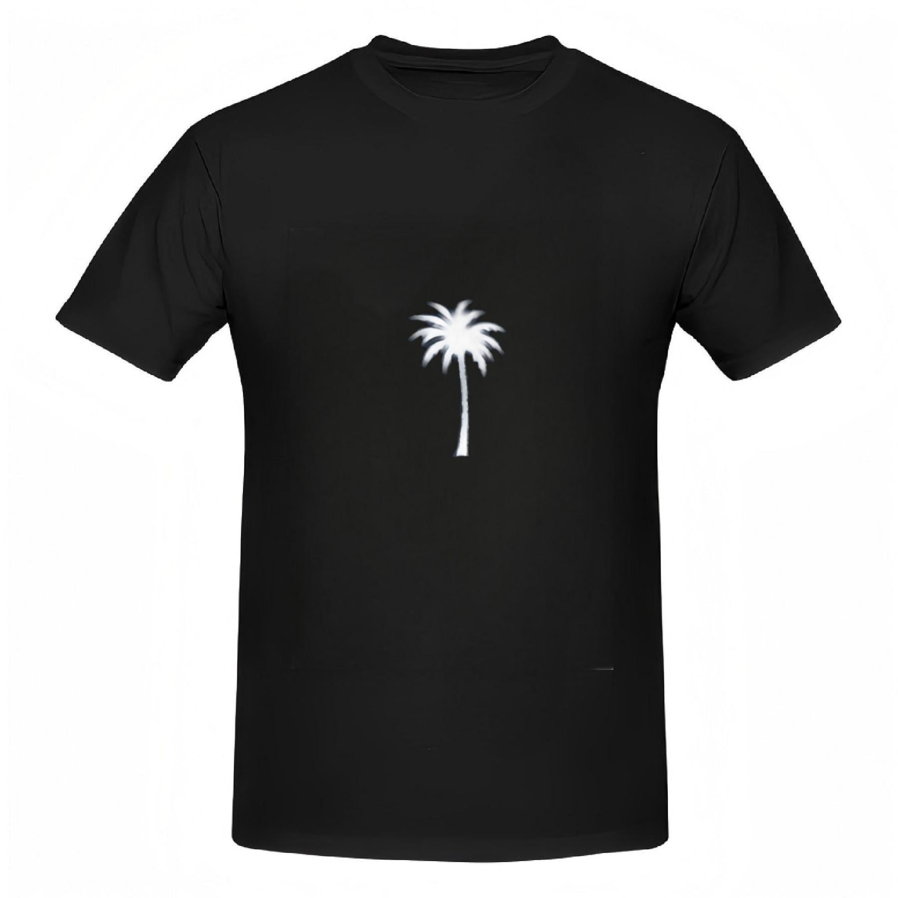 Minimalistic Cotton Short Sleeve T-Shirt for Women with White Palm Tree ...