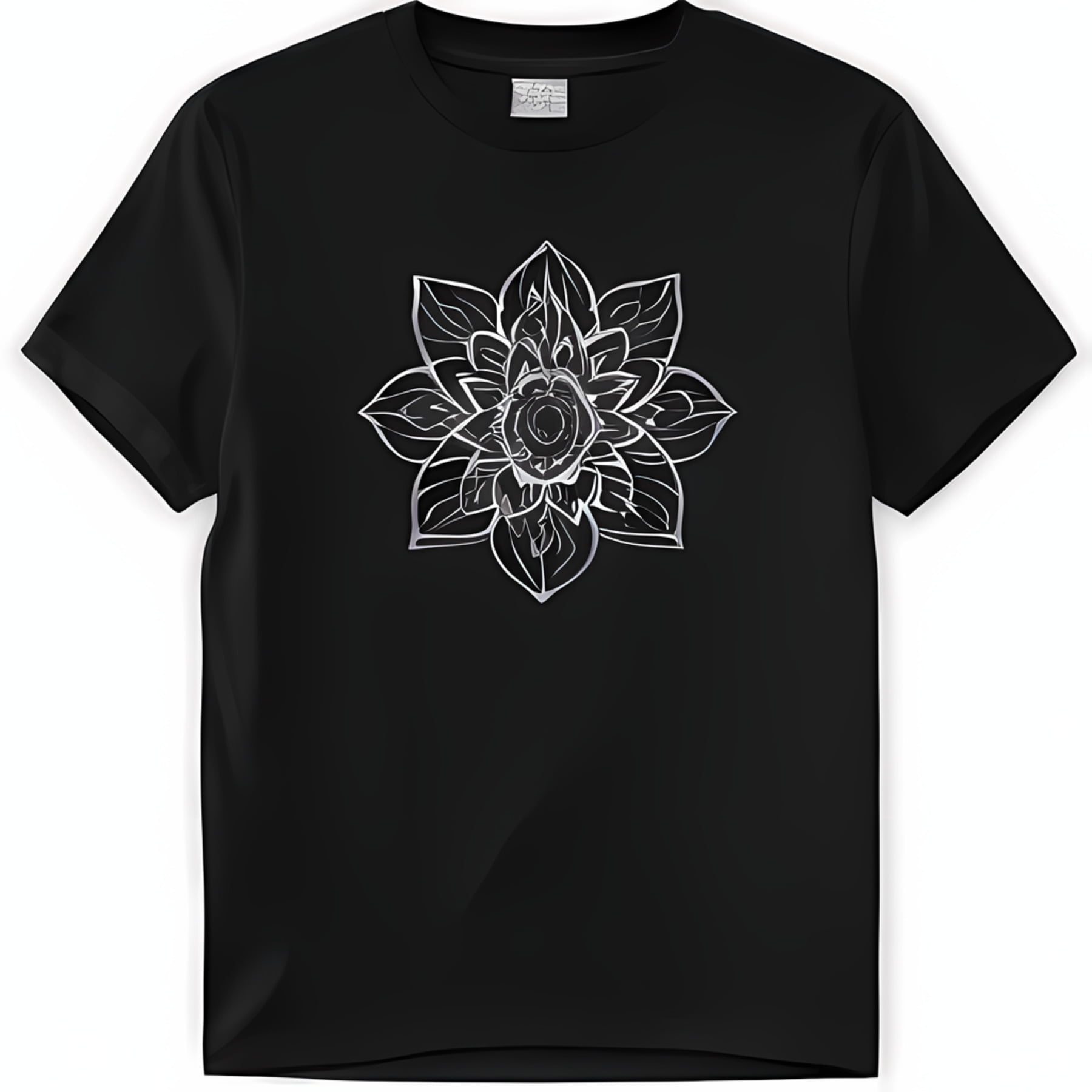 Minimalistic Flower Line Art Vector Graphic White on Black T-Shirt ...