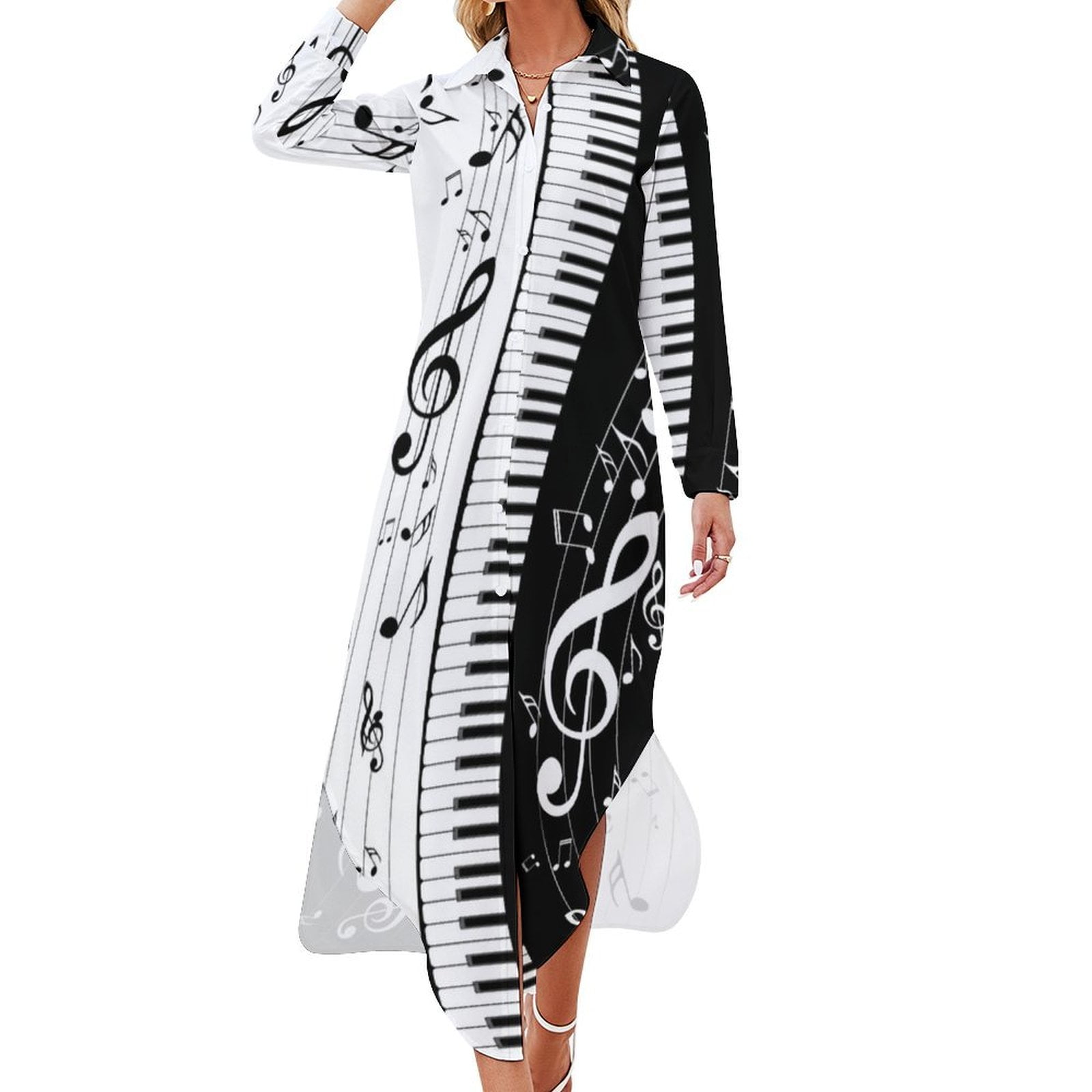 Minimalistic Piano Keys Long Sleeved Shirt Dress Dresses gala summer ...