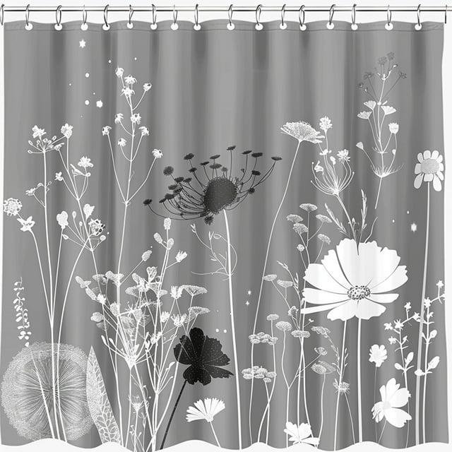 Minimalistic Wildflower Garden Shower Curtain With Detailed Vector Art