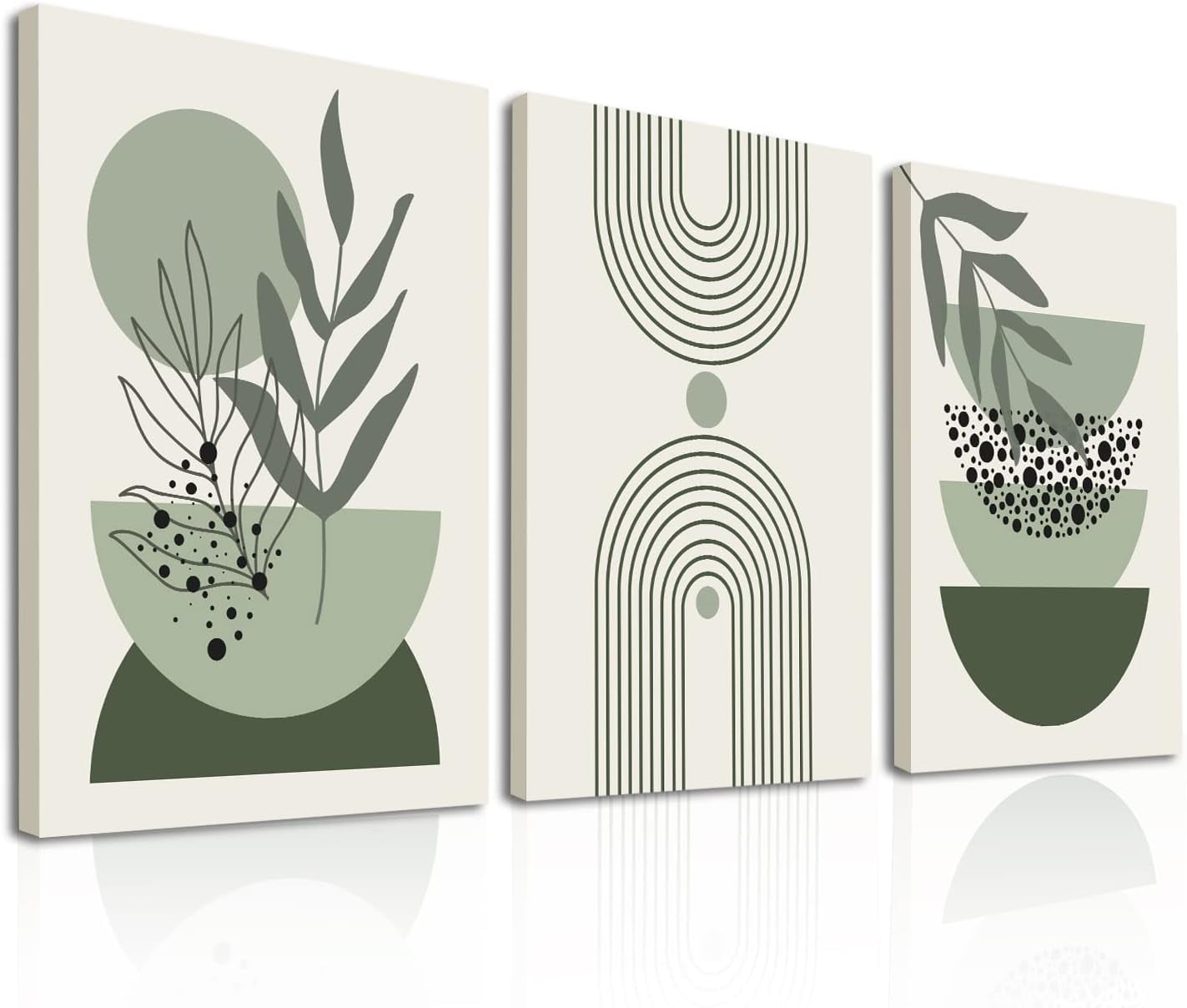 Minimalsit Boho Wall Art Set of 3,Framed Canvas Wall Art Geometric Line ...