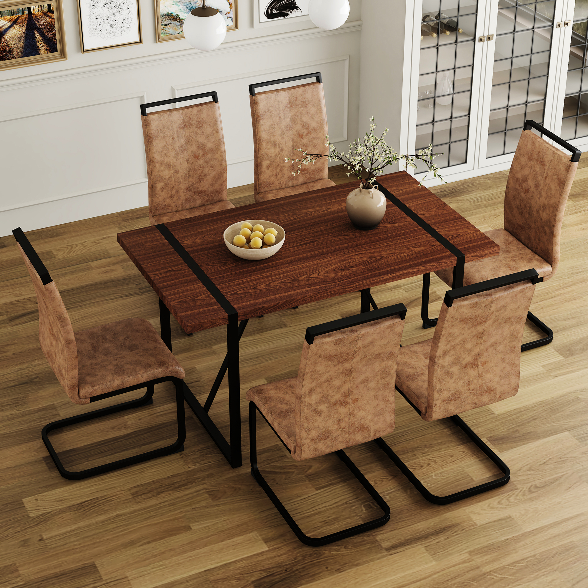 Minimlist Dining Table And Chair Collection, Textured Tabletop, Black ...