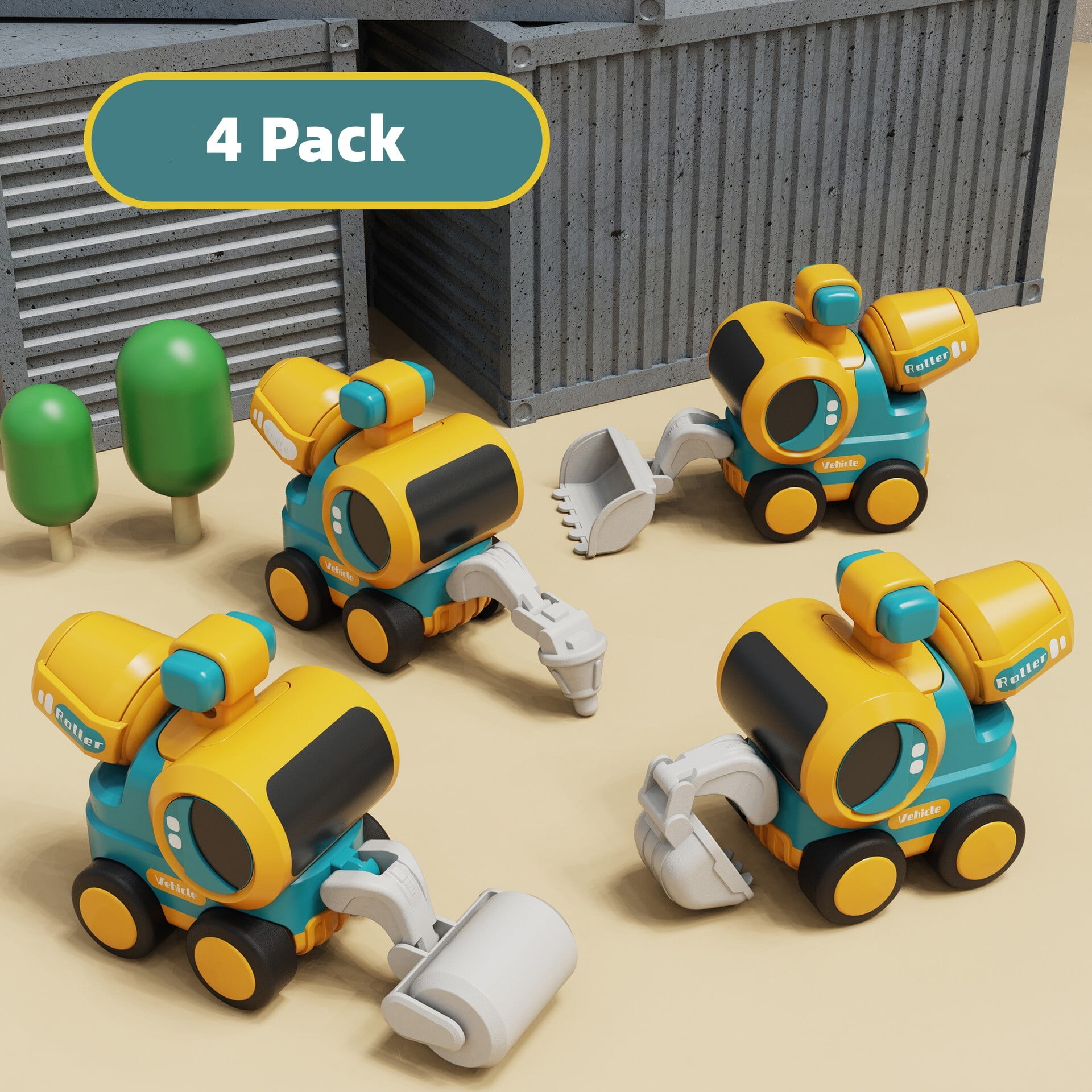 Minin Kids Toys Construction Vehicles - Set of 4 Press and Go Boy Cars ...