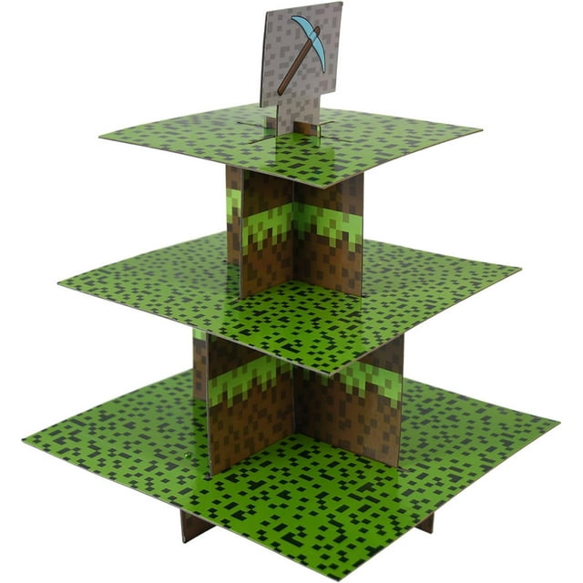 Mining Fun 3 Tier Cupcake Stand - Pixel Miner Party Decorations, Mining ...