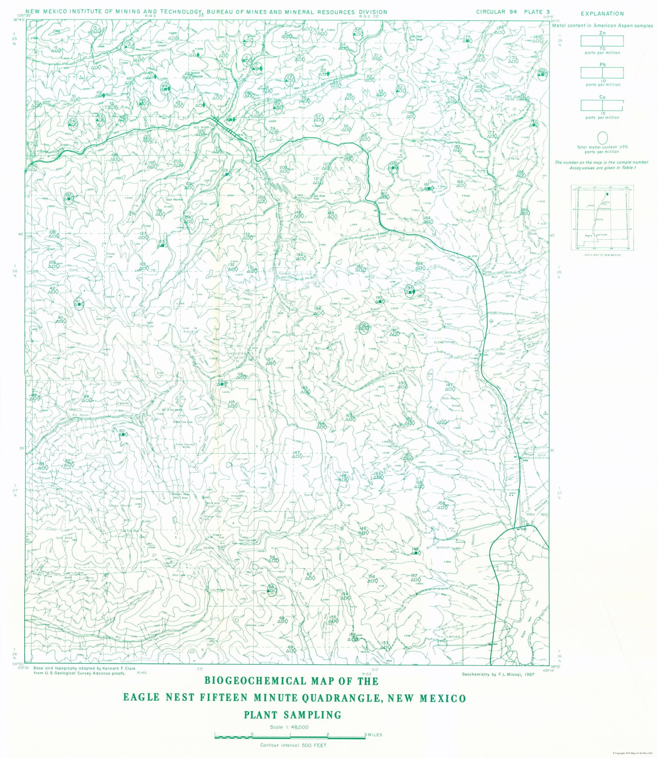 Historic Mine Map - Eagle Nest Quad Plant New Mexico Mines - Clark 1967 ...