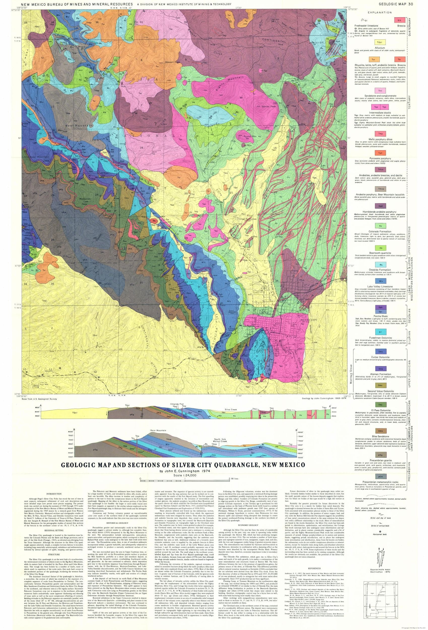 Historic Mine Map - Silver City Quad New Mexico Mines - Cunningham 1974 ...