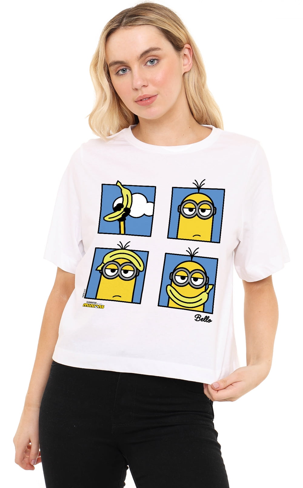 Minions 4 Box Kevin Bananas Women's Boxy Cropped T-Shirt Casual Graphic ...