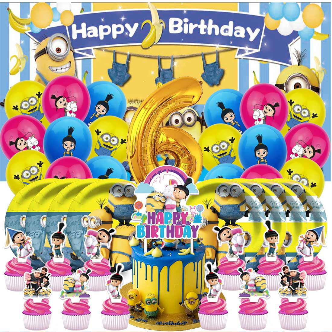 Minions Balloons Party Supplies 6th Decor Tableware Birthday Cake ...