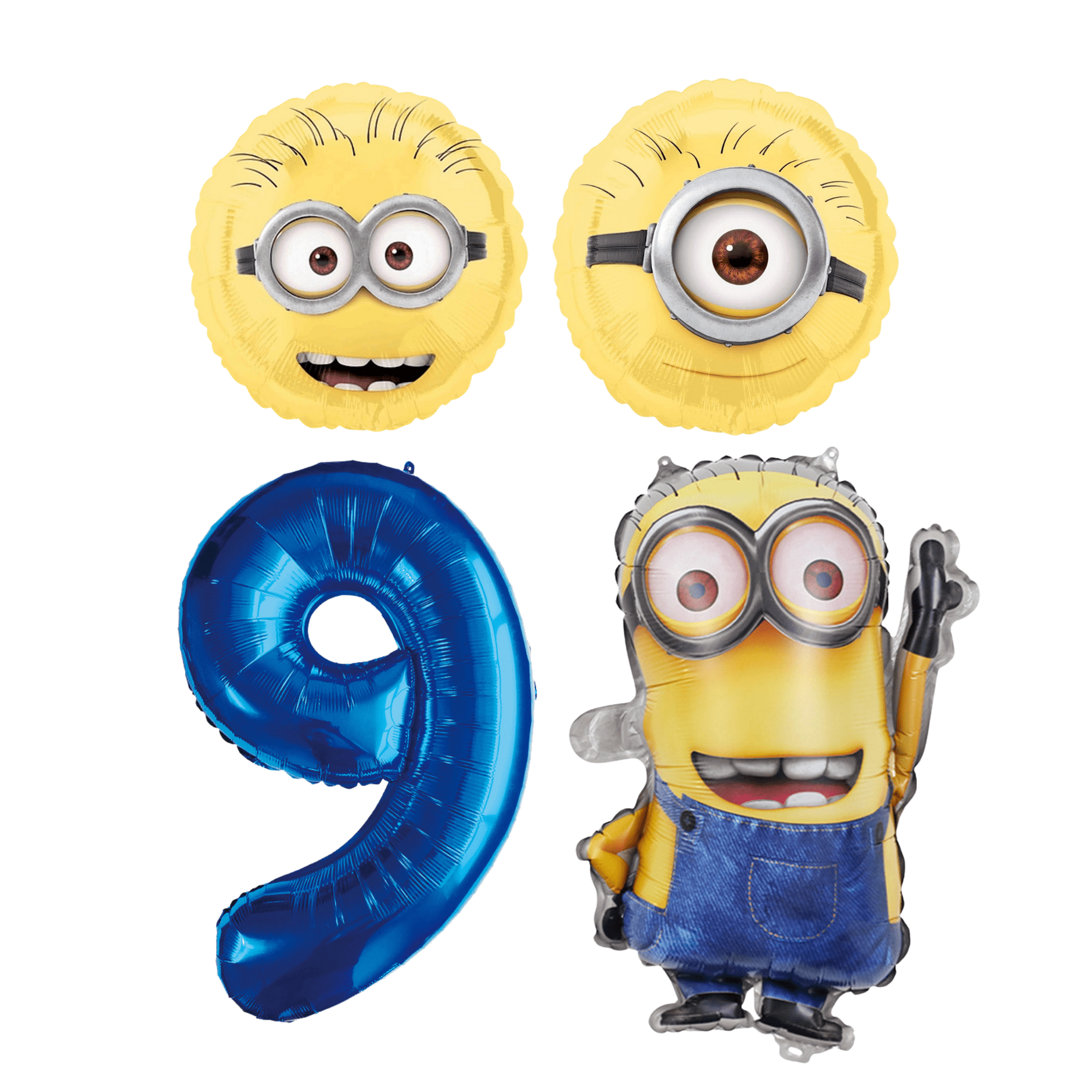Minions Birthday Party Balloons Number 9 Foil Set Yellow Blue Kids ...