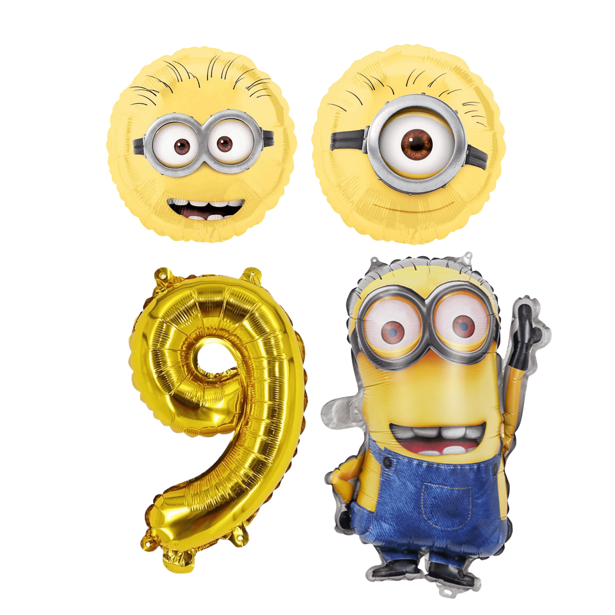 Minions Birthday Party Foil Balloons Number 9 Gold Yellow Kids ...