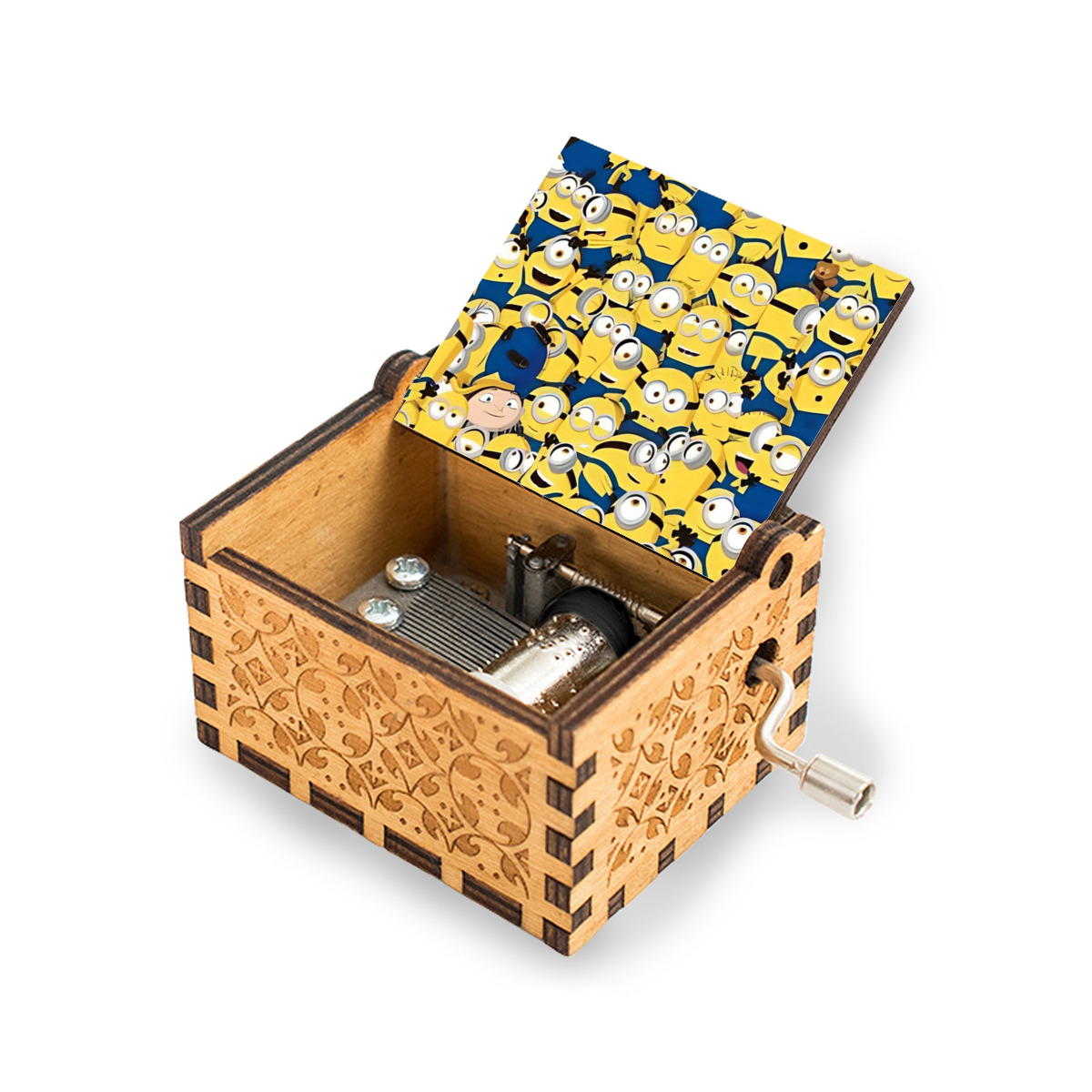 Minions Cartoon Hand-Cranked Music Box Carved Wooden Music Box Birthday ...