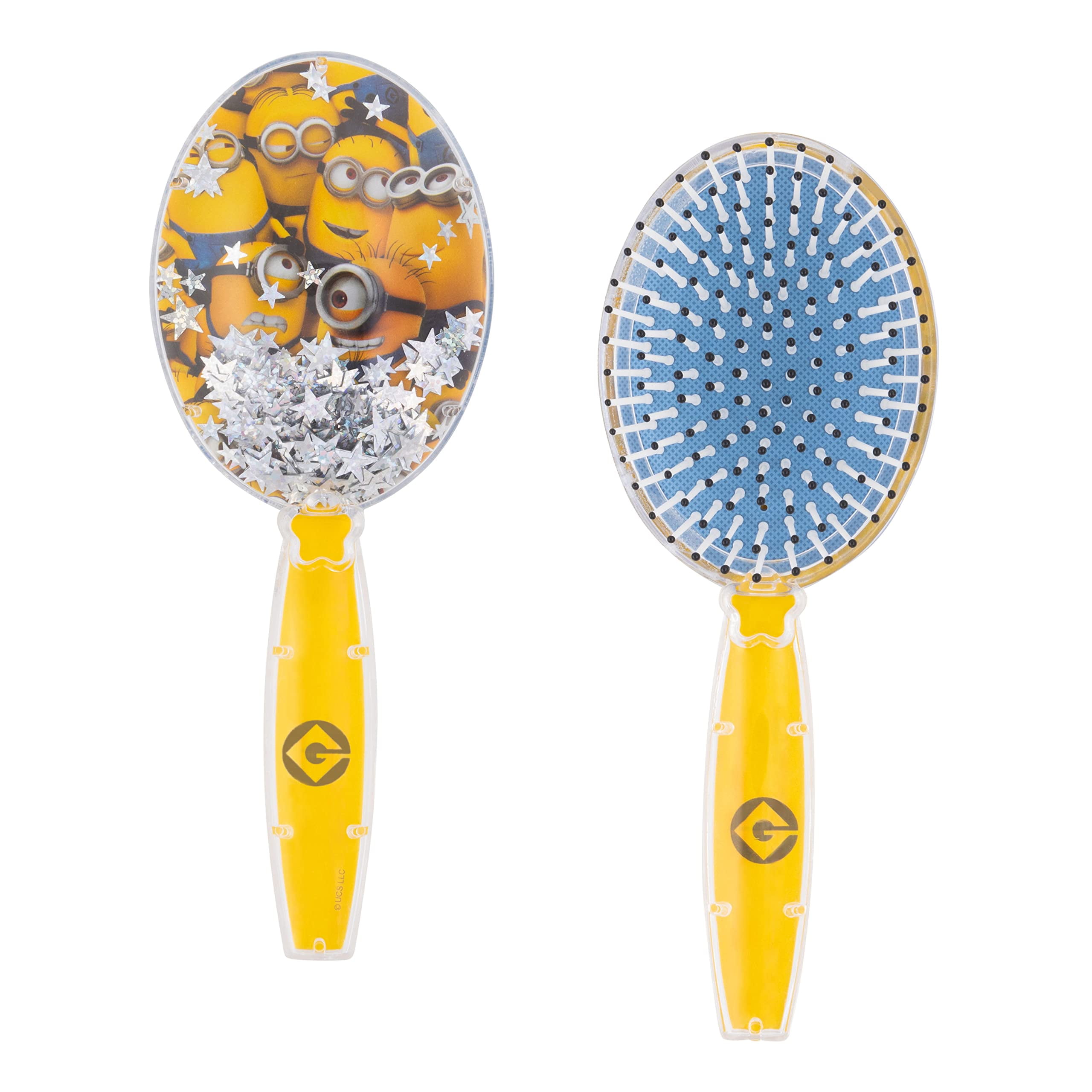 Minions Hair Brush with Magical Sparkling Stars Confetti Hair Brush - Kids Hair Brush Ages 3 ...