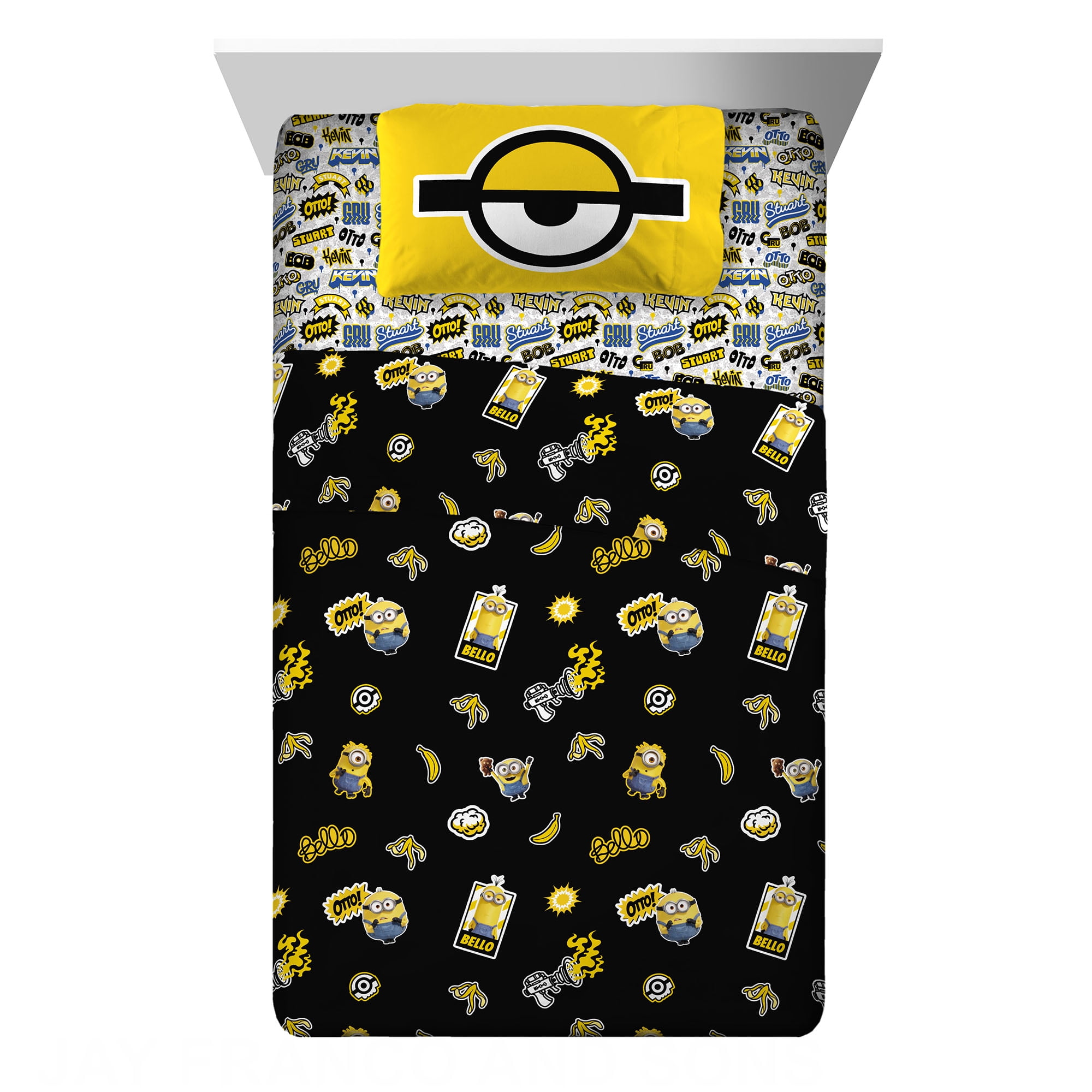 Minions Kids Twin Sheet Set Black Yellow Microfiber Bed Sheets Colorful ...