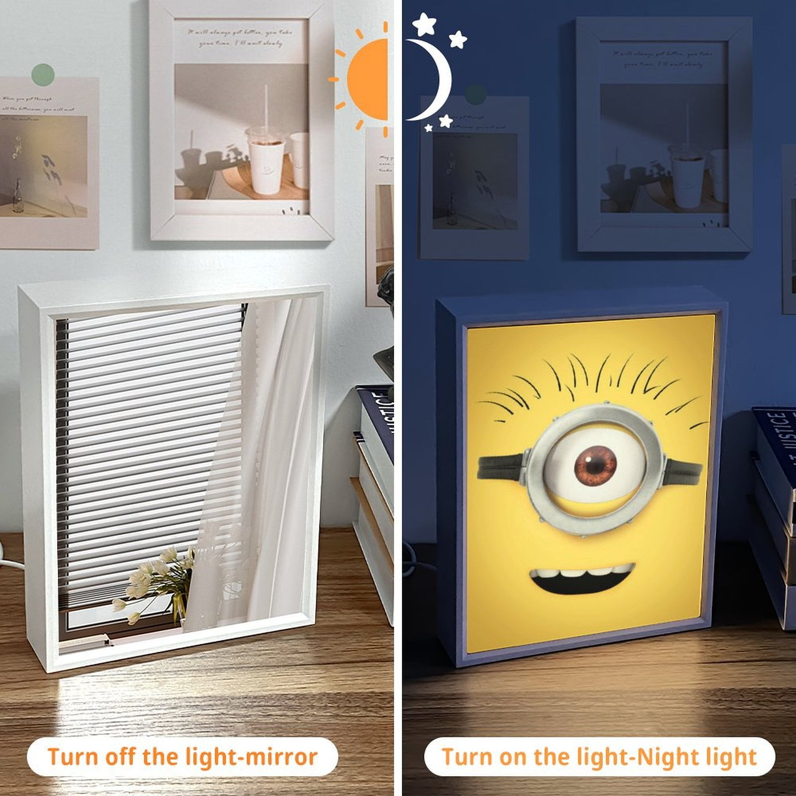 Minions Mirror Night Light, LED Light And Mirror 2 in 1 Portable Table ...