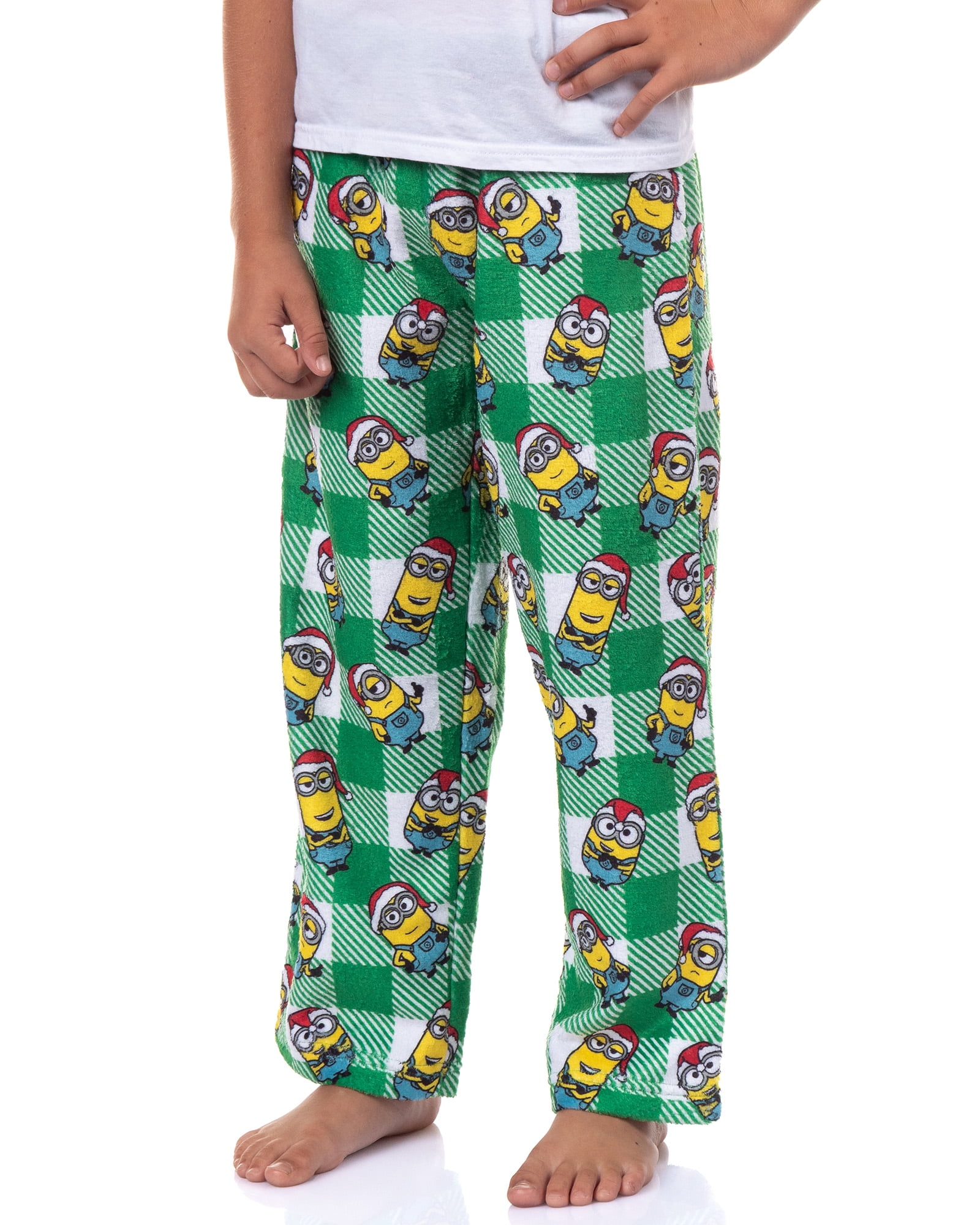 Minions Pajama Pants Boys Christmas Santa Minion Plaid Fleece PJ ...