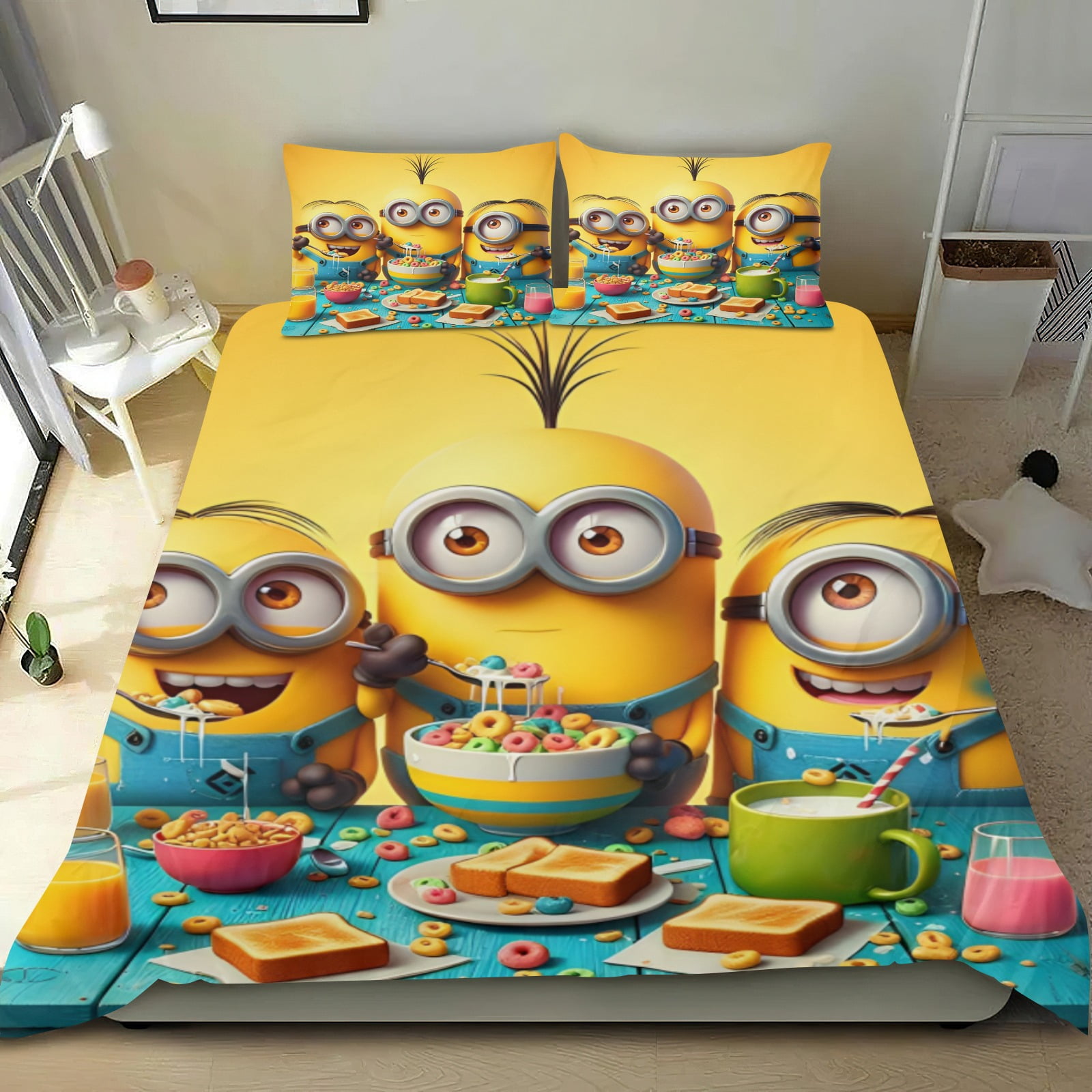 Minions thin bedding set has an iconic print, includes a fitted sheet ...