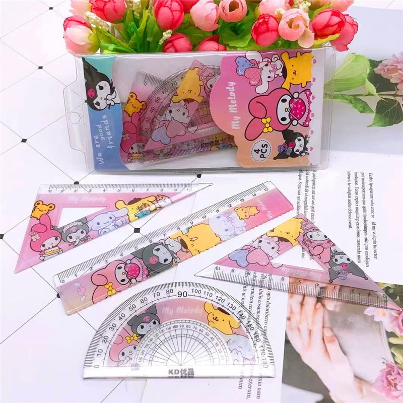 Miniso Cartoon Anime Kawaii My Melody Hello Kitty Ruler Set Cute Kuromi ...