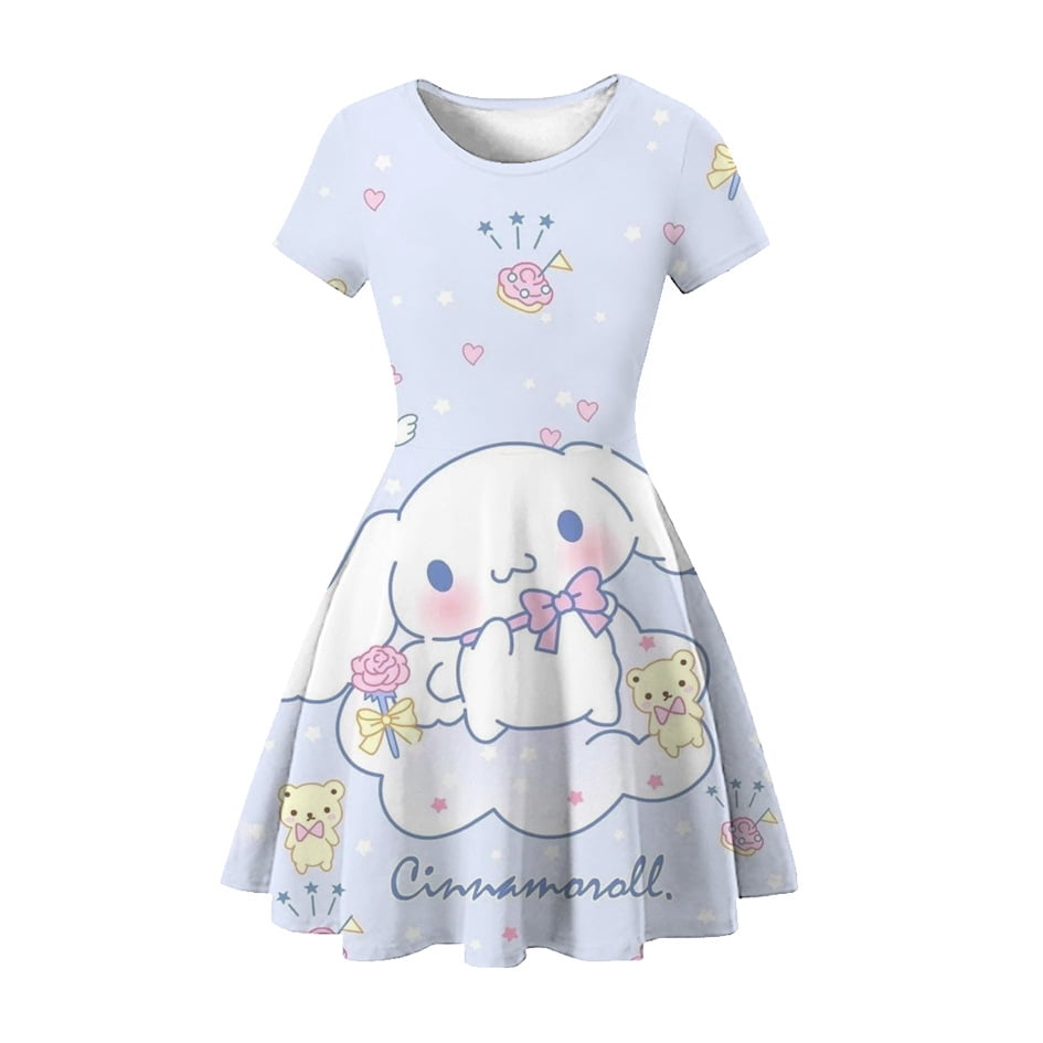 Miniso Cinnamoroll Girl Dress Kids Summer Short Sleeve Princess Dress ...
