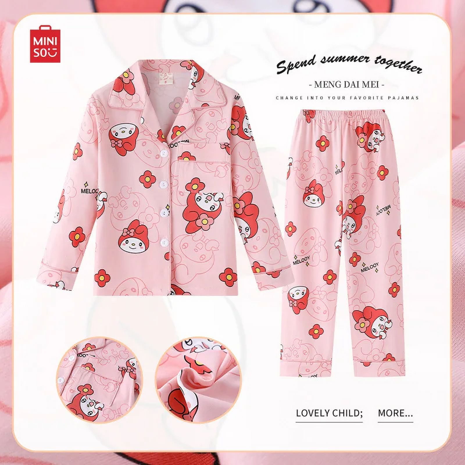 Miniso Hello Kitty Cinnamoroll Kawaii Anime Children Sleepwear Kuromi ...