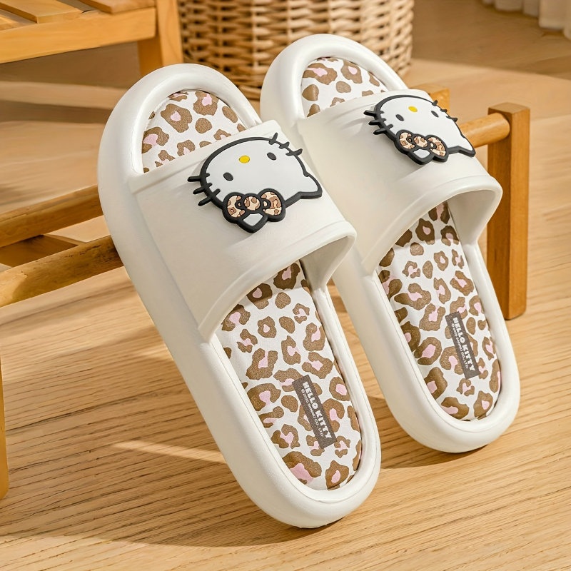 Miniso Hello Kitty Cute Leopard Print Slippers Trendy Open-Toe Slide ...