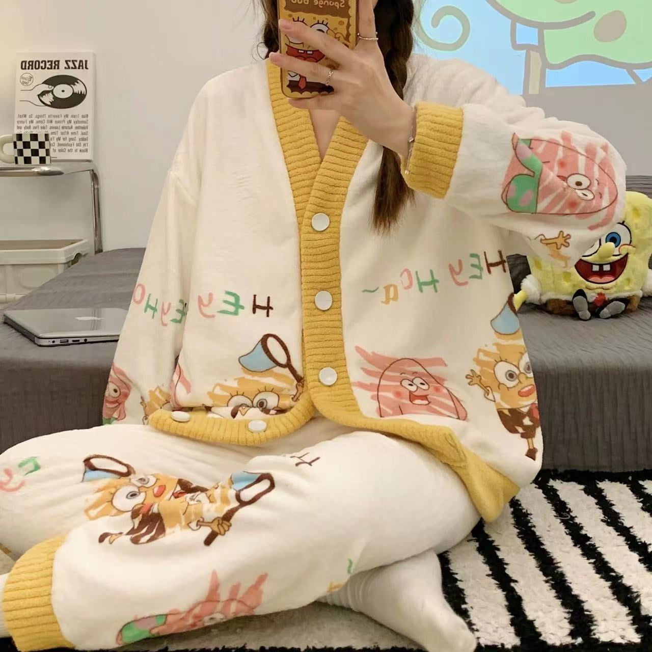 Miniso Kuromi Cartoon Flannel Women‘s Pajamas Winter Thickened Coral ...