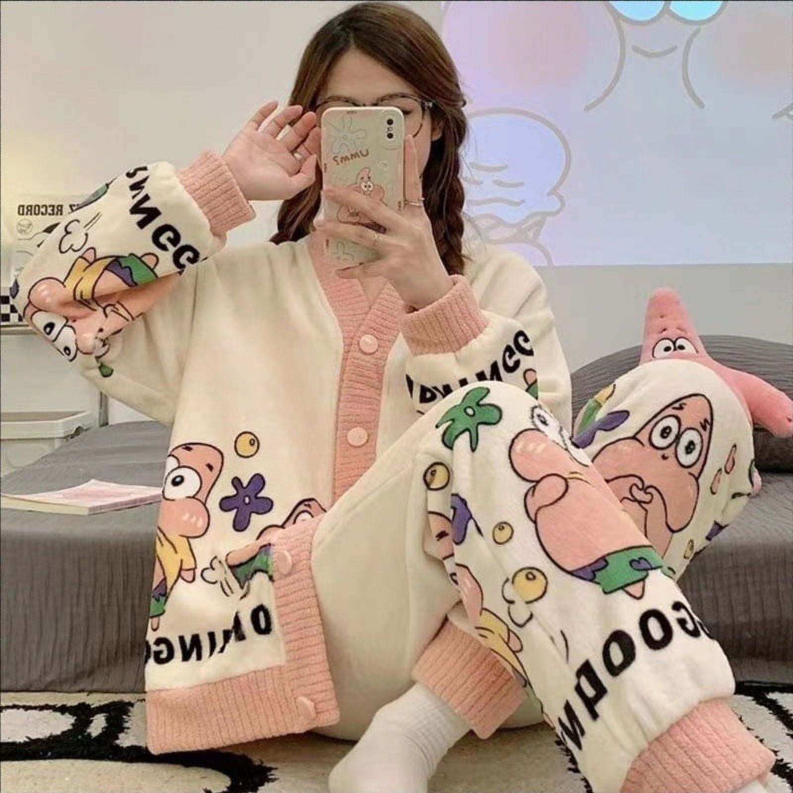 Miniso Kuromi Cartoon Flannel Women‘s Pajamas Winter Thickened Coral ...