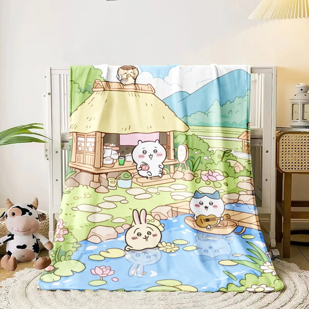 Miniso&Sanrio Chiikawa Print Flannel Blanket.Sofa Bedroom.Bed Home ...