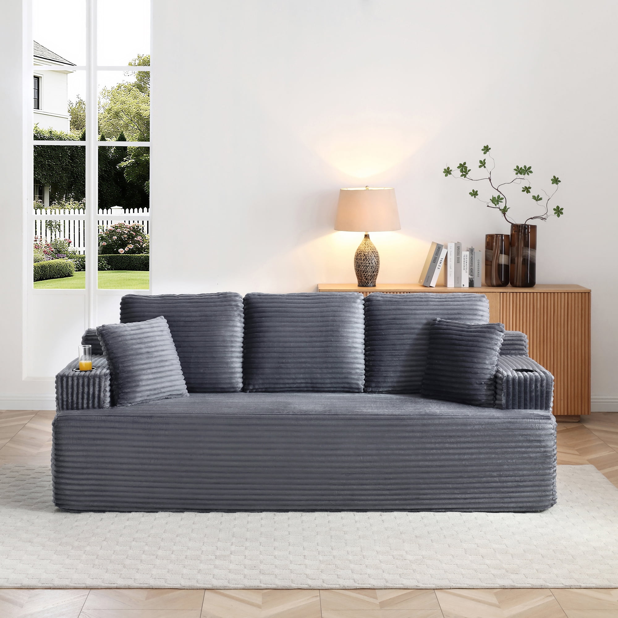 Miniyam 3-Seater Cloud Couch, Classic Corduroy Sofa with Side Pockets ...