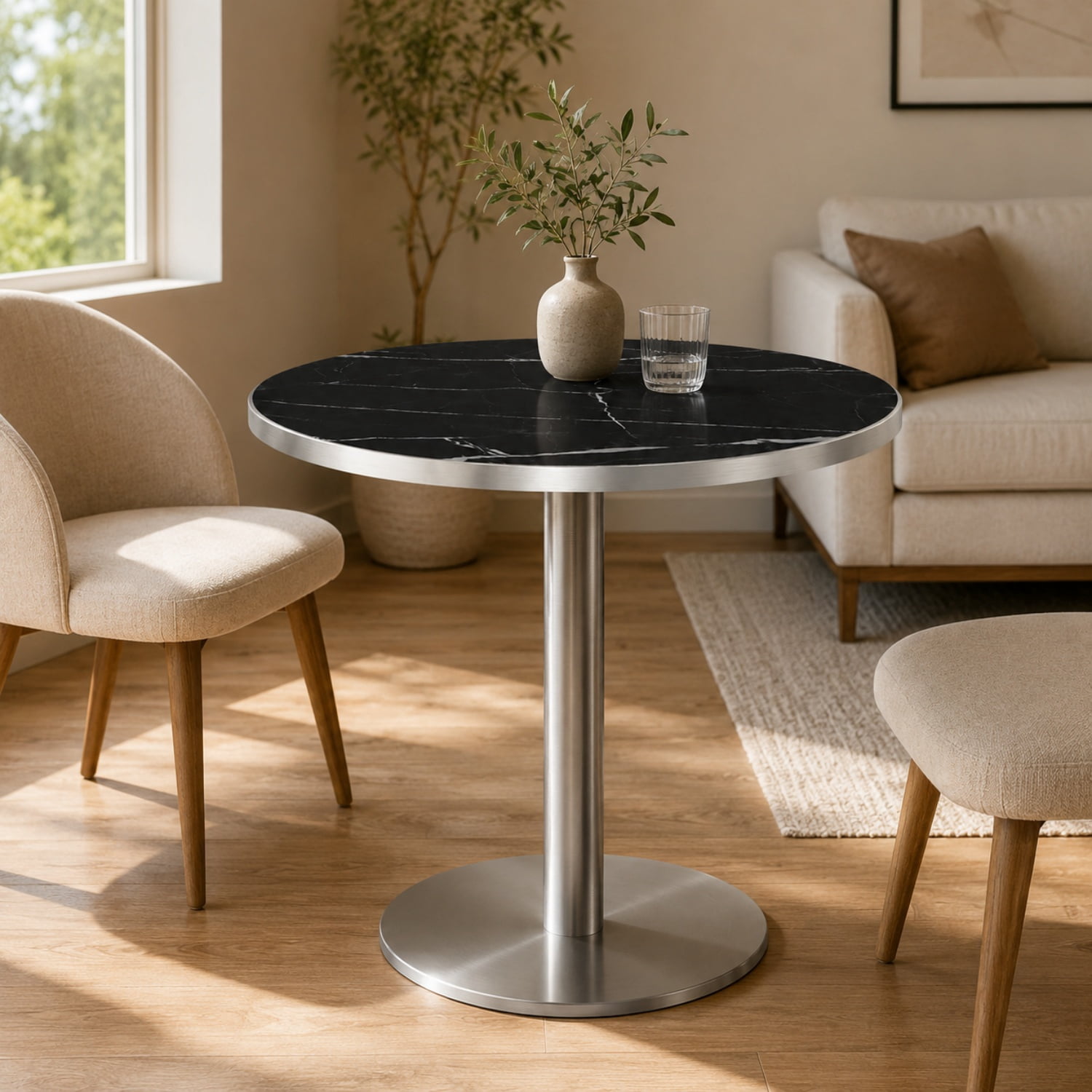Miniyam 31.5 in. Round Tulip Dining Table for 2-4, Glossy Stone-Look ...