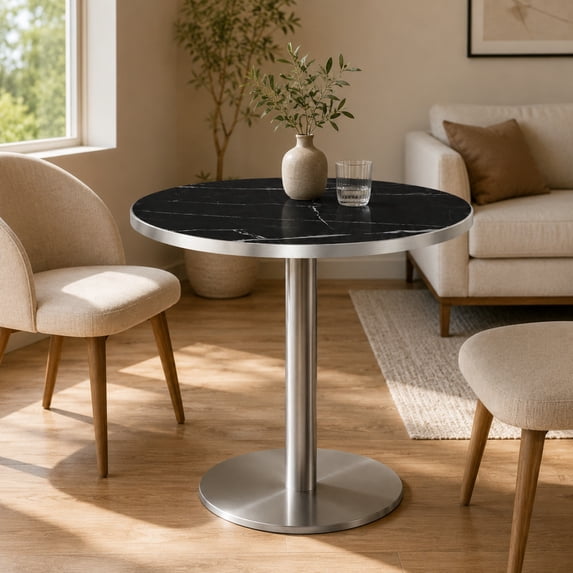 Miniyam 31.5 in. Round Tulip Dining Table for 2-4, Glossy Stone-Look ...