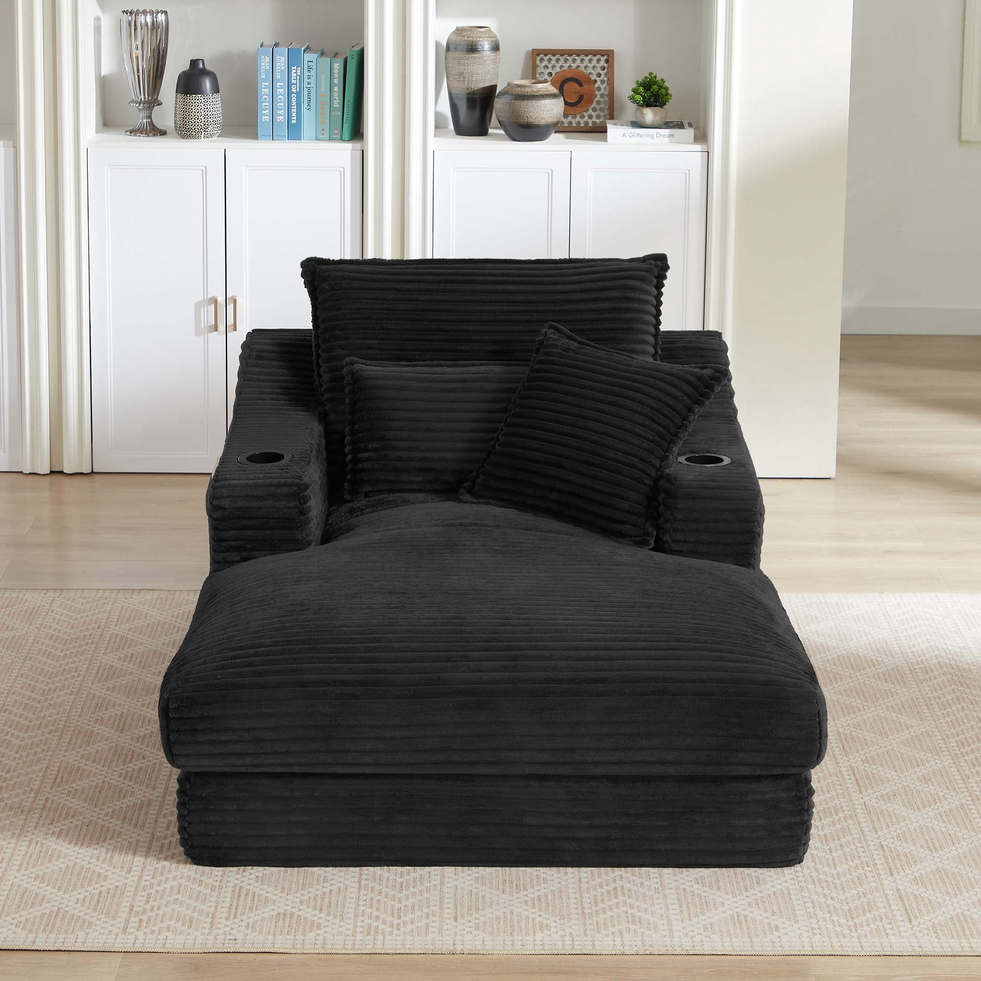 Miniyam 47 in Modern Chaises with Cushion, Black Compression Sofa ...