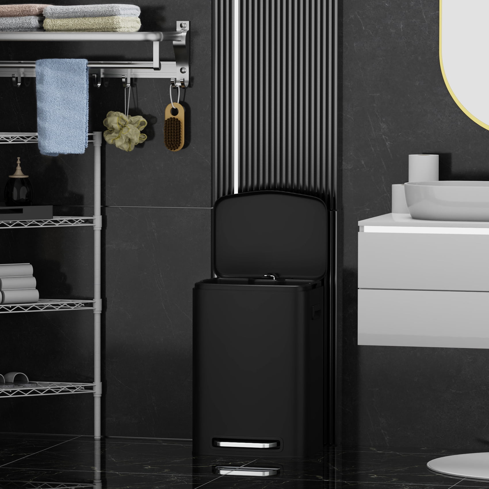 Miniyam 50L/13Gal Hands-Free Stainless Steel Trash Can with Foot Pedal ...