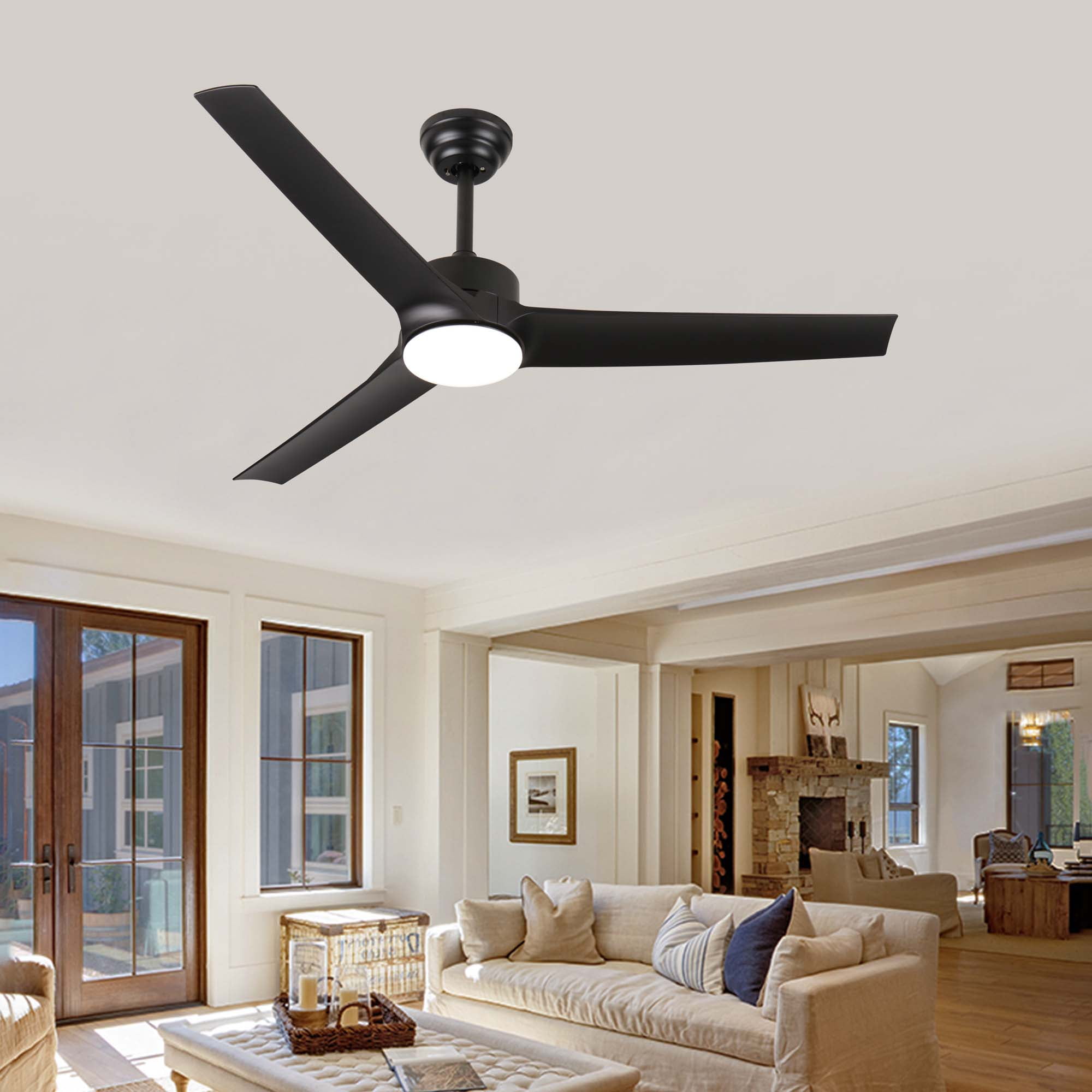Miniyam 52 inch Black Ceiling Fan with Light, Ceiling Fan with 3 ...