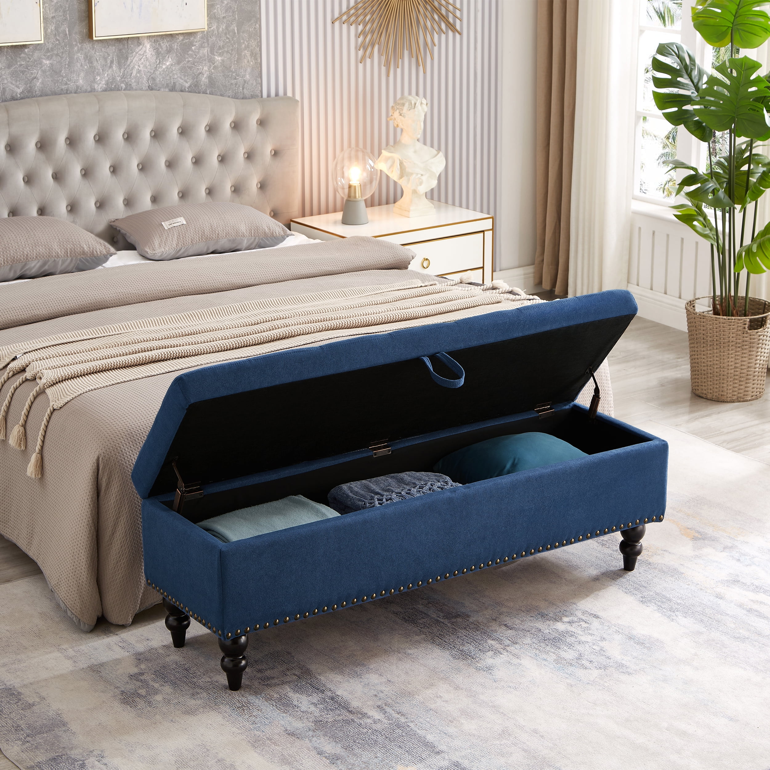 Miniyam Storage Ottoman Bench - Living Room Storage Chest - Blue ...