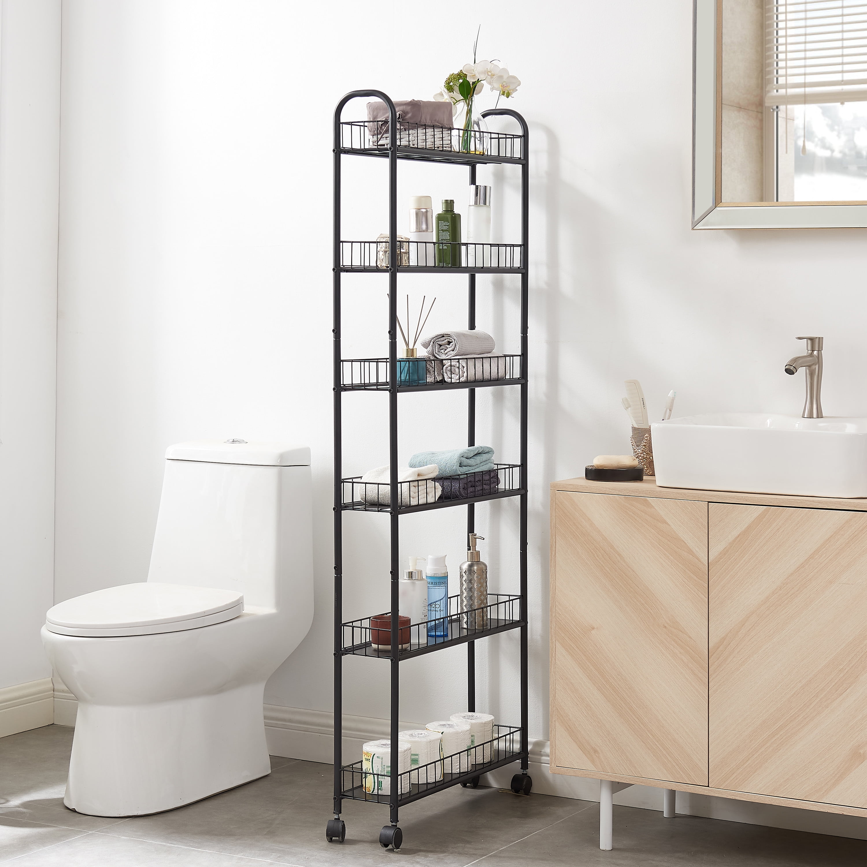 Miniyam 6-Tier Slim Rolling Cart,Narrow Slim Slide Out Storage Shelving ...