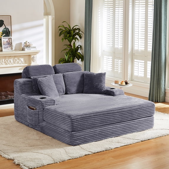 Miniyam 64in Compressed Upholstered Chaise Lounge Oversized Sleeper ...