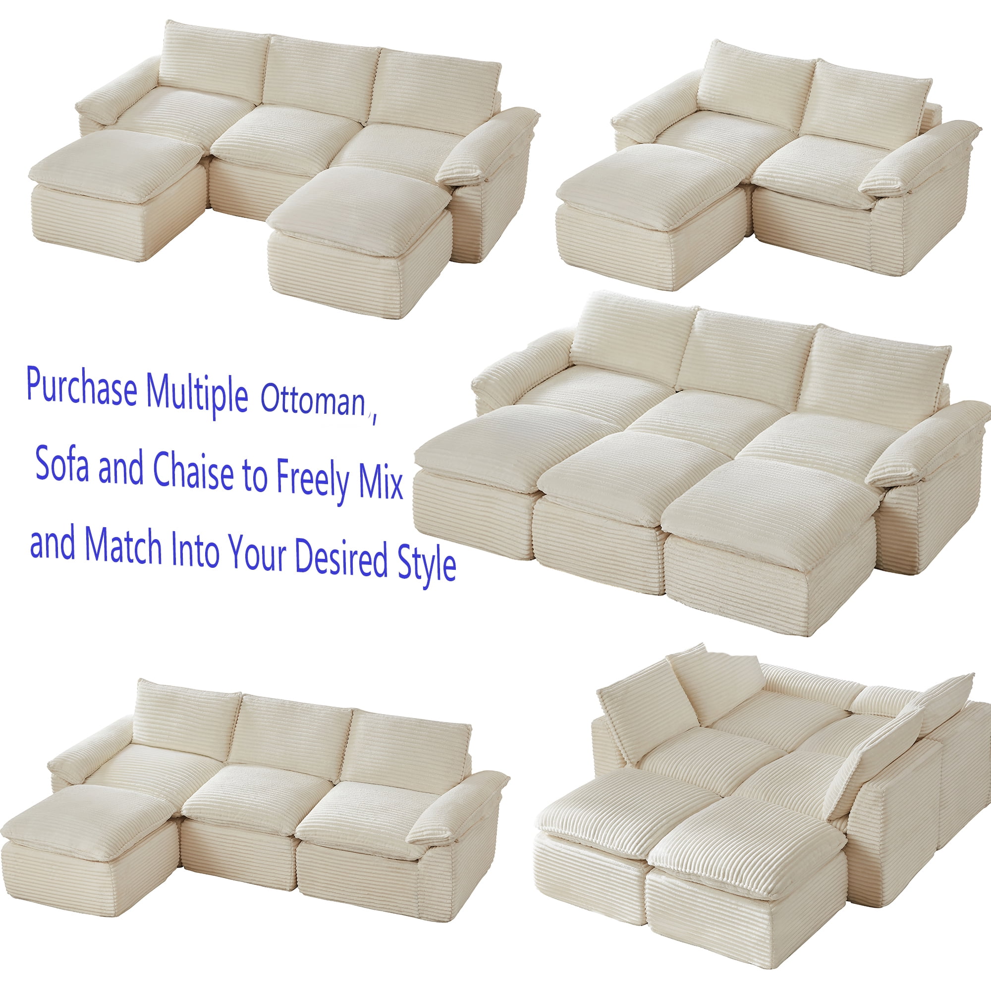 Miniyam 80" * 39" * 35.43" Modern Corduroy Cloud Sofa, 2 Seats Modular ...
