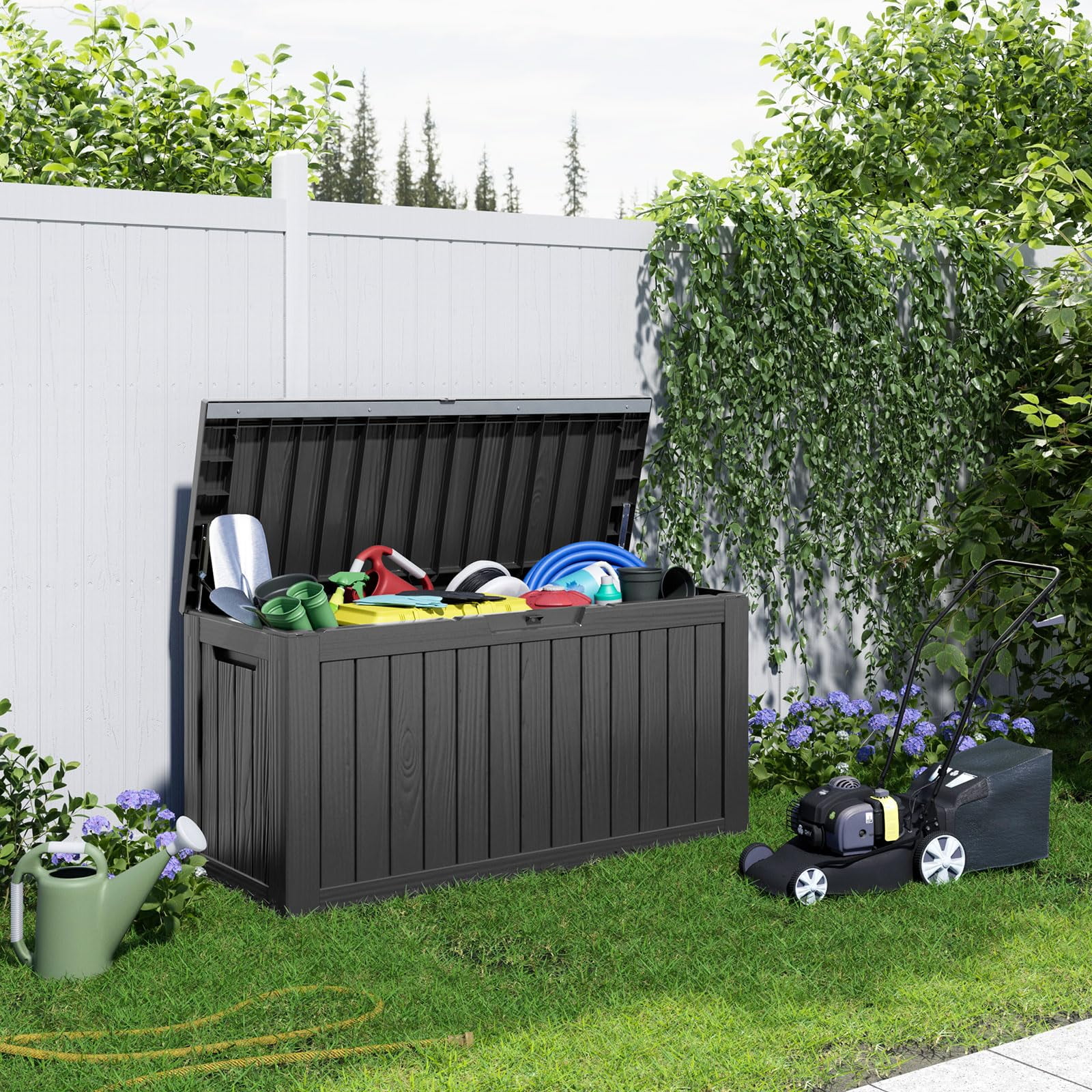 Miniyam 80 Gallon Resin Deck Box, Outdoor Storage Box, Gardening Tools ...