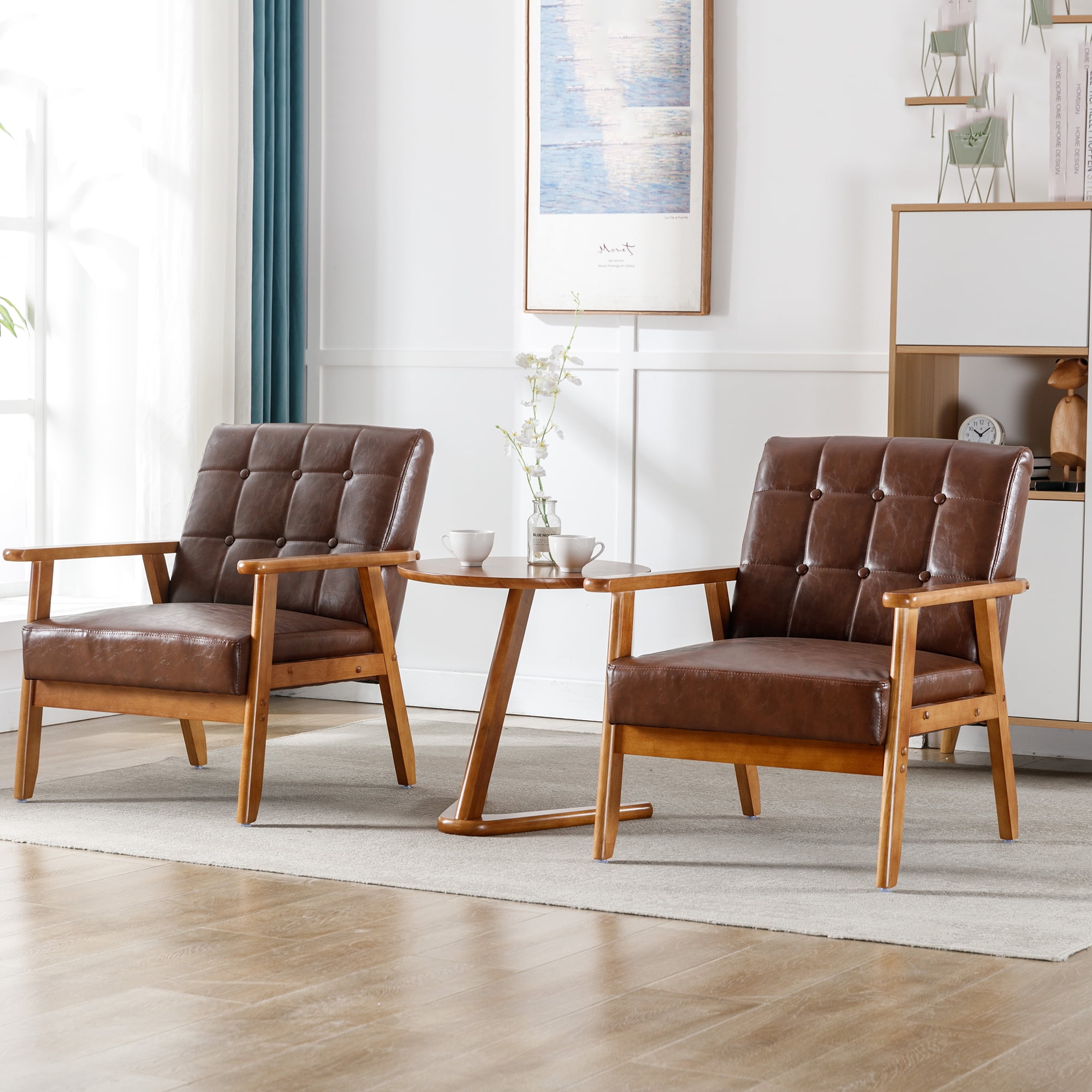 Miniyam Accent Chair with Side Table, Tufted PU Side Chair with Wood ...