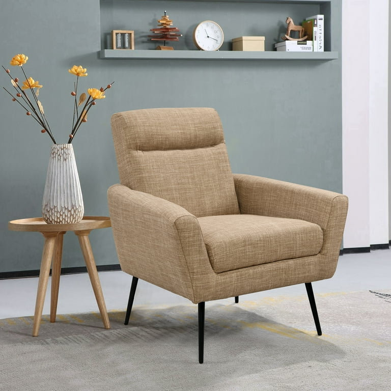 Miniyam Accent Chairs Mid Century Armchair with Metal Legs for Small Spaces Living Room Bedroom Light Brown Walmart