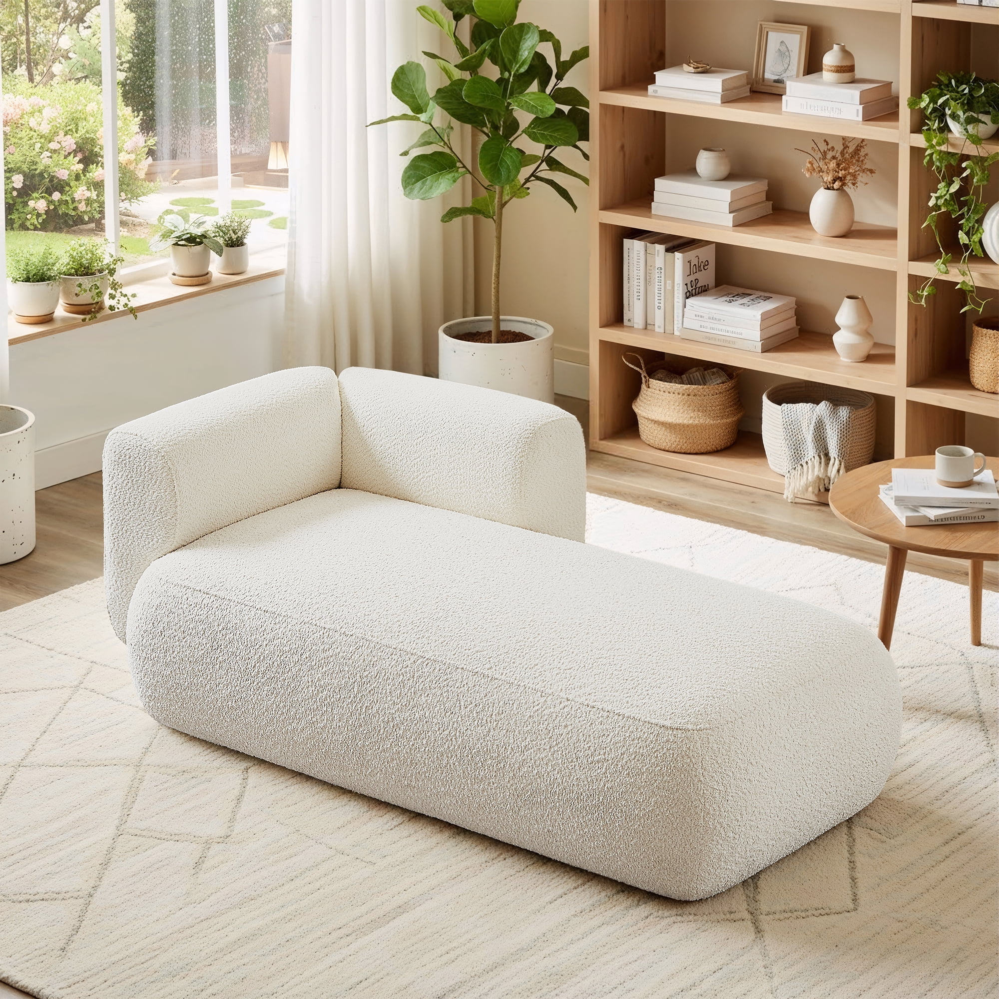 Miniyam Boucle Chaise Lounge Chair, One Arm Upholstered Chaise Sofa ...