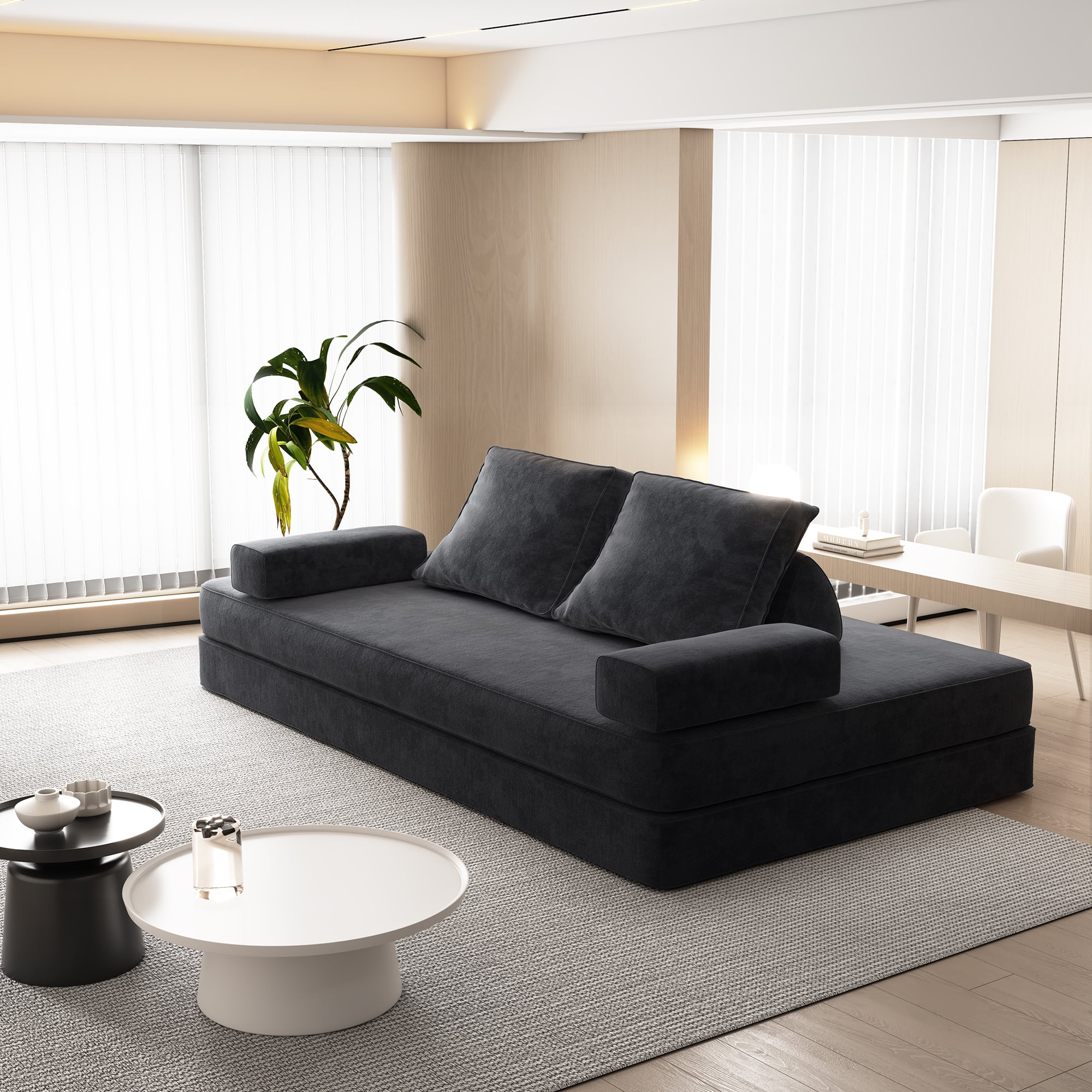 Miniyam Convertible Modular Floor Sofa Bed, Chenille Floor Couch with ...