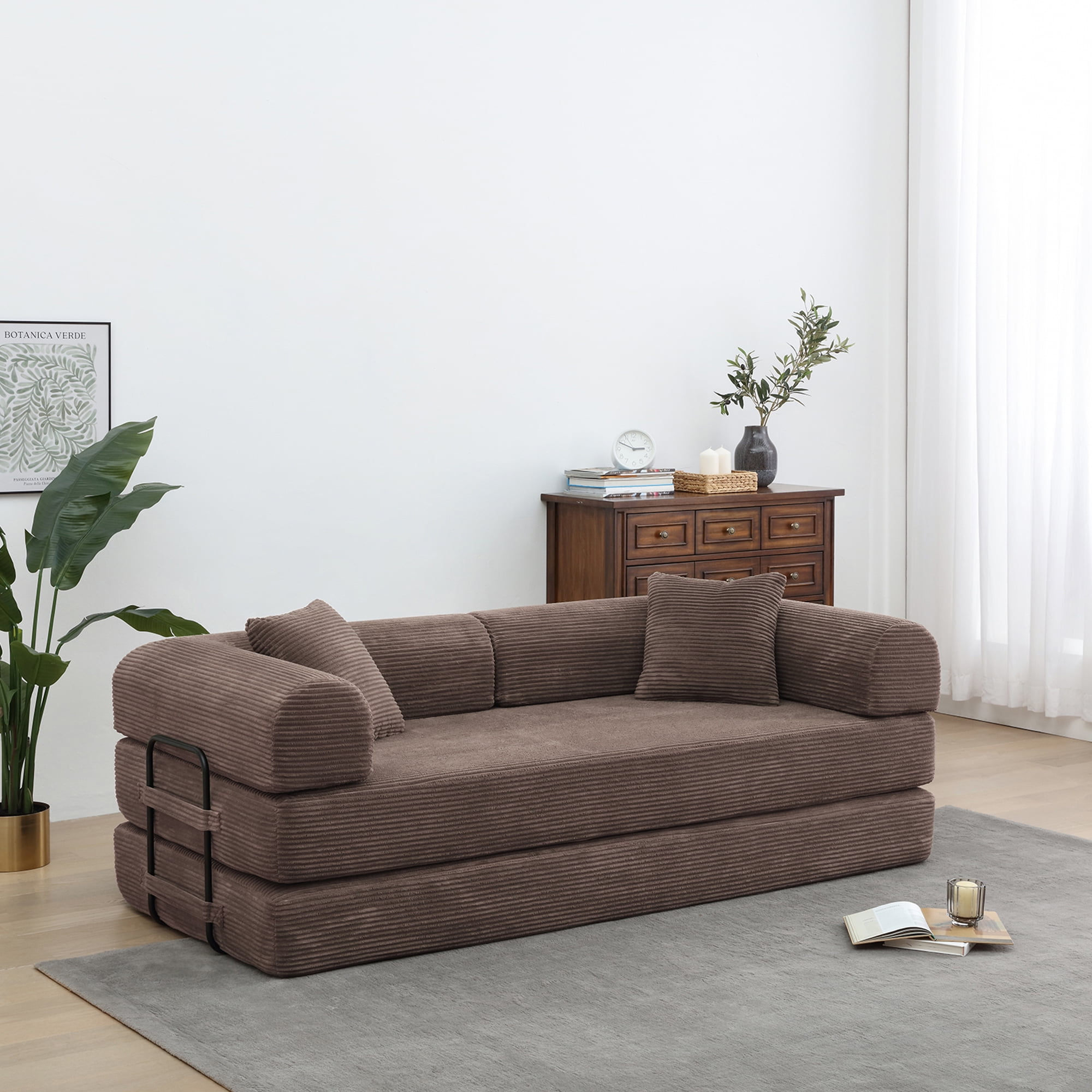 Miniyam Convertible Sleeper Sofa Bed with Cylindrical Pillow - Corduroy ...