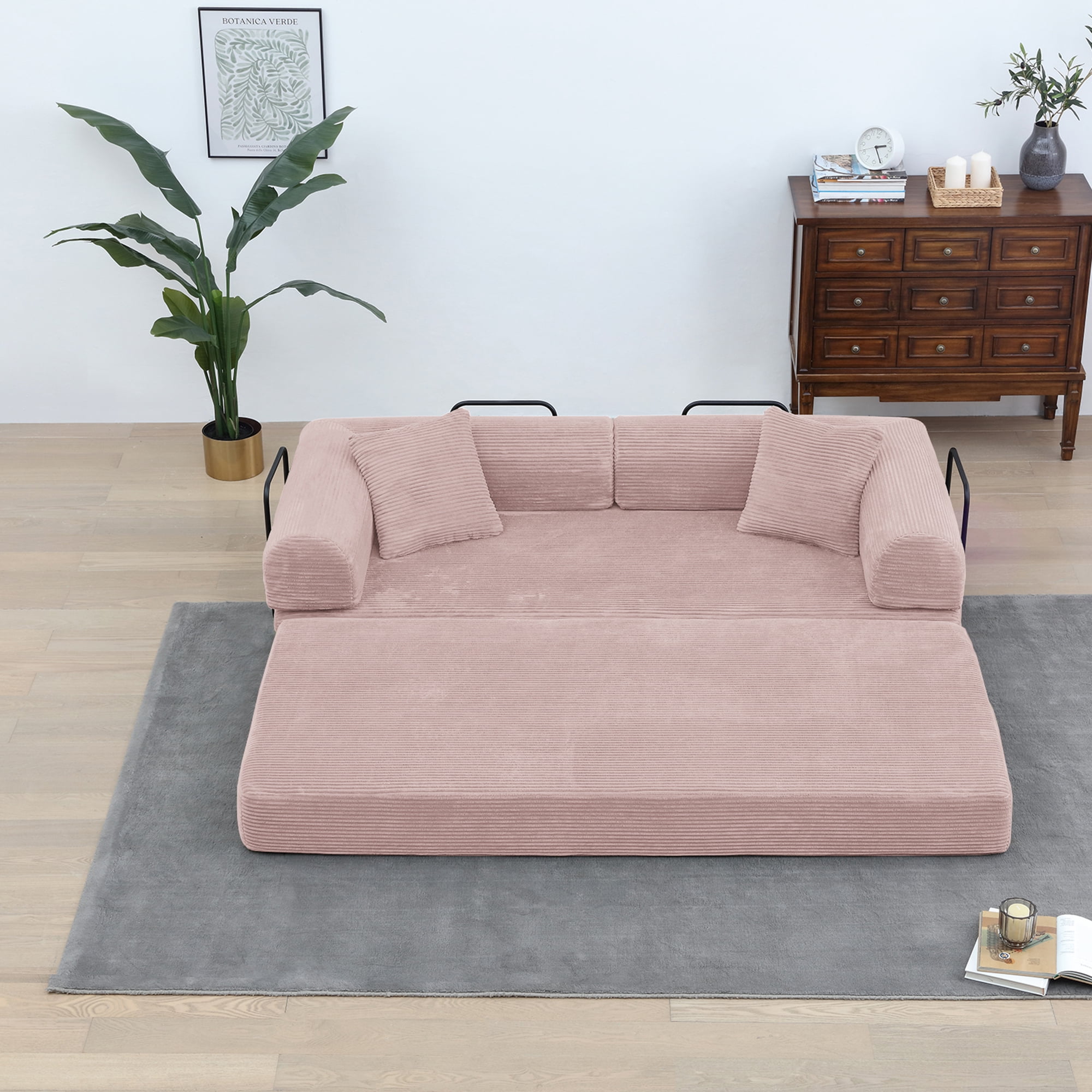 Miniyam Convertible Sleeper Sofa Bed with Cylindrical Pillow - Corduroy ...