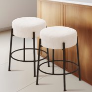 Isaac Modern Backless Bar Stool with Round Soft Padded Boucle Seat and ...