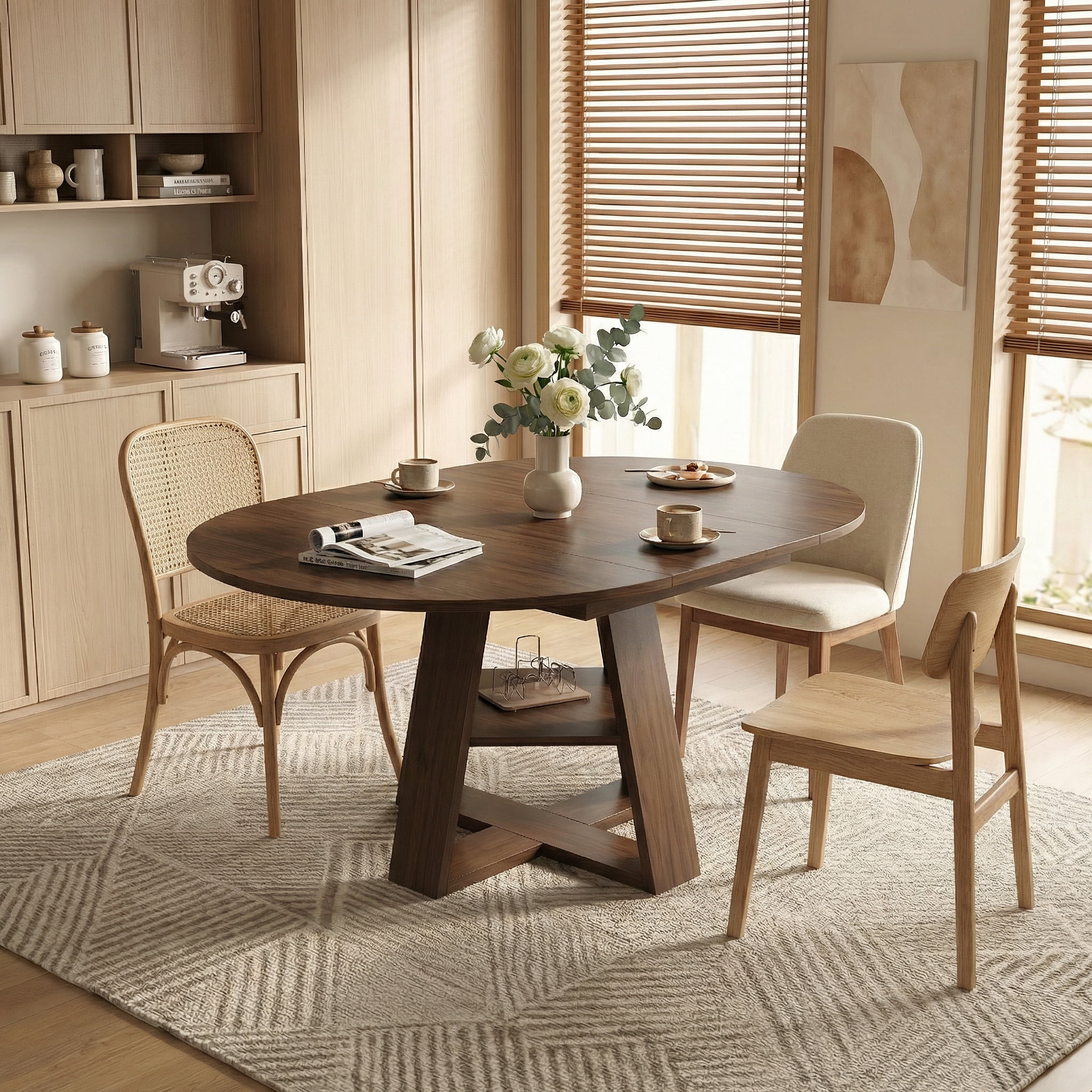 Miniyam Extendable Round Dining Table for 4–8 People, 43.3” to 59 ...